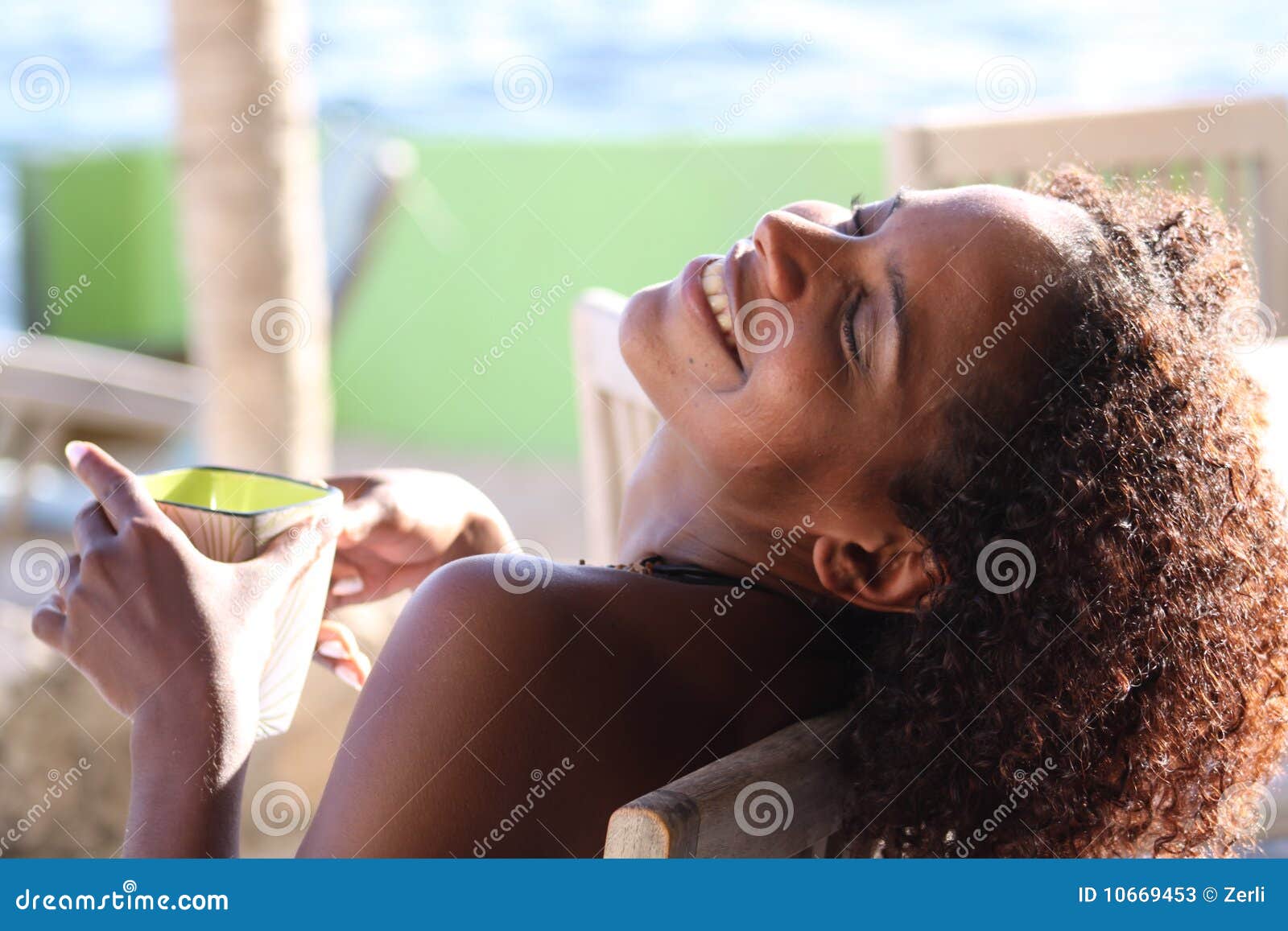 Enjoying tea stock image. Image of curly, woman, laugh - 10669453