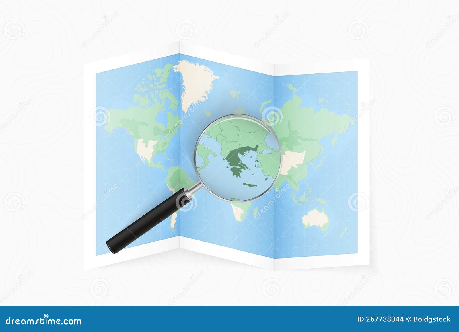Enlarge Greece with a Magnifying Glass on a Folded Map of the World ...