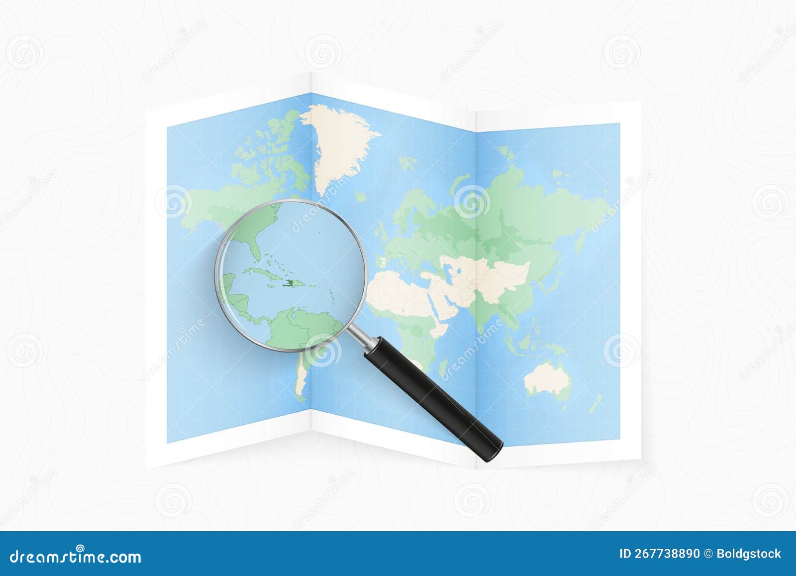 Enlarge Haiti With A Magnifying Glass On A Folded Map Of The World ...