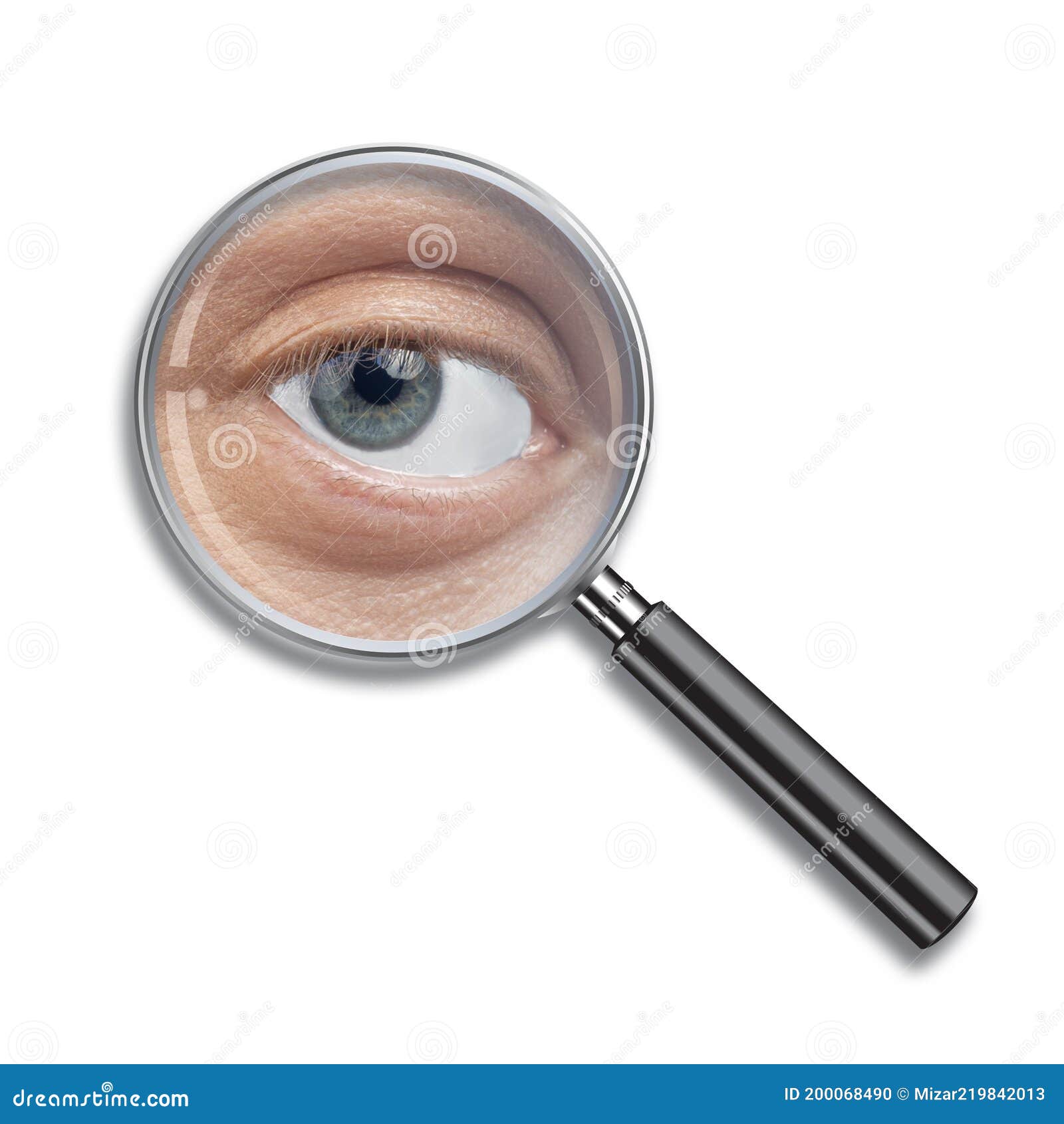 Enlarged Focused Man`s Eye in Magnifier Glass Stock Illustration ...