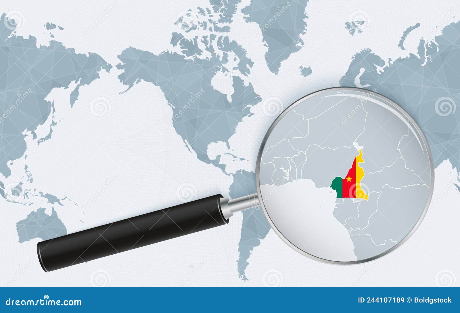 Enlarged Map of Cameroon on America Centered World Map. Magnified Map ...