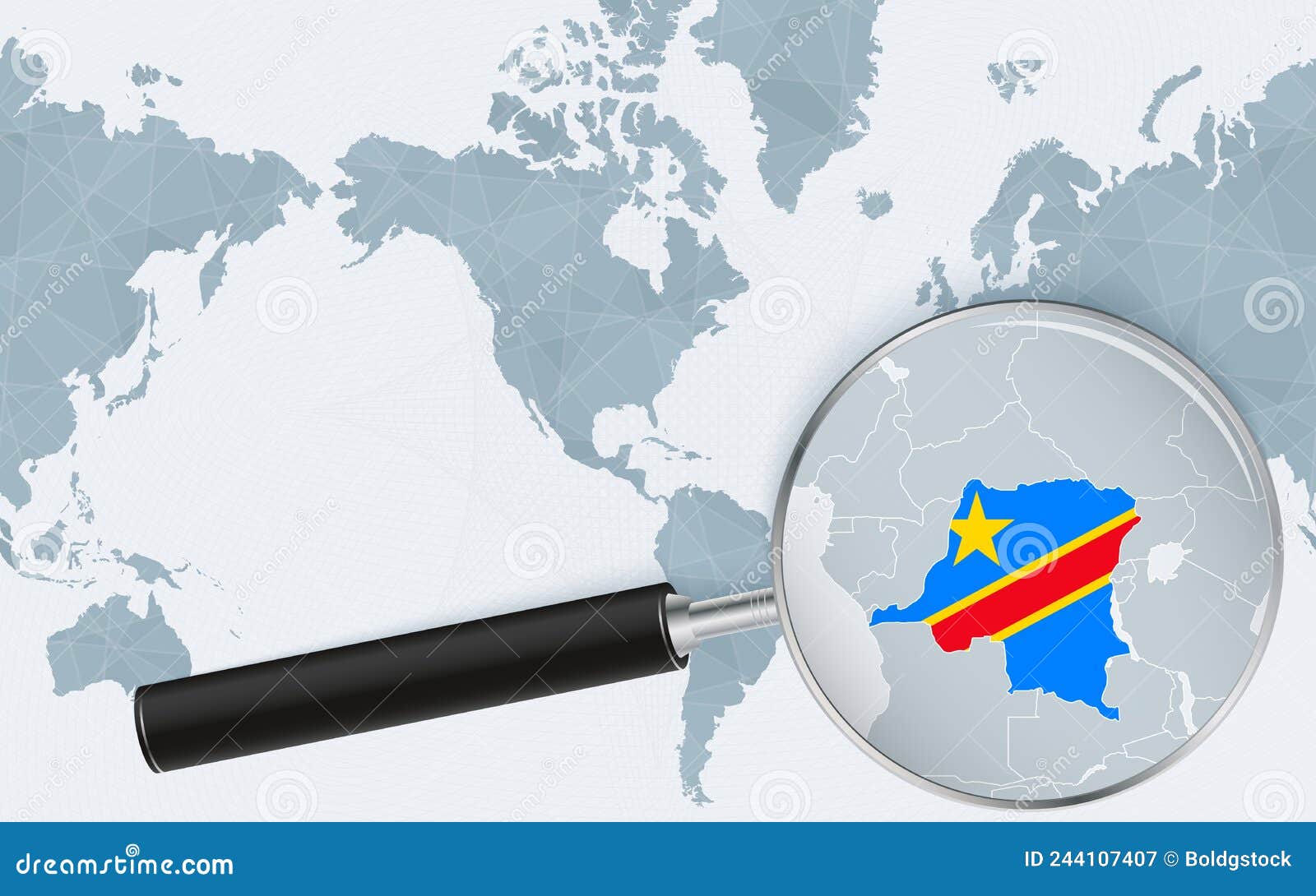 Enlarged Map of DR Congo on America Centered World Map. Magnified Map ...