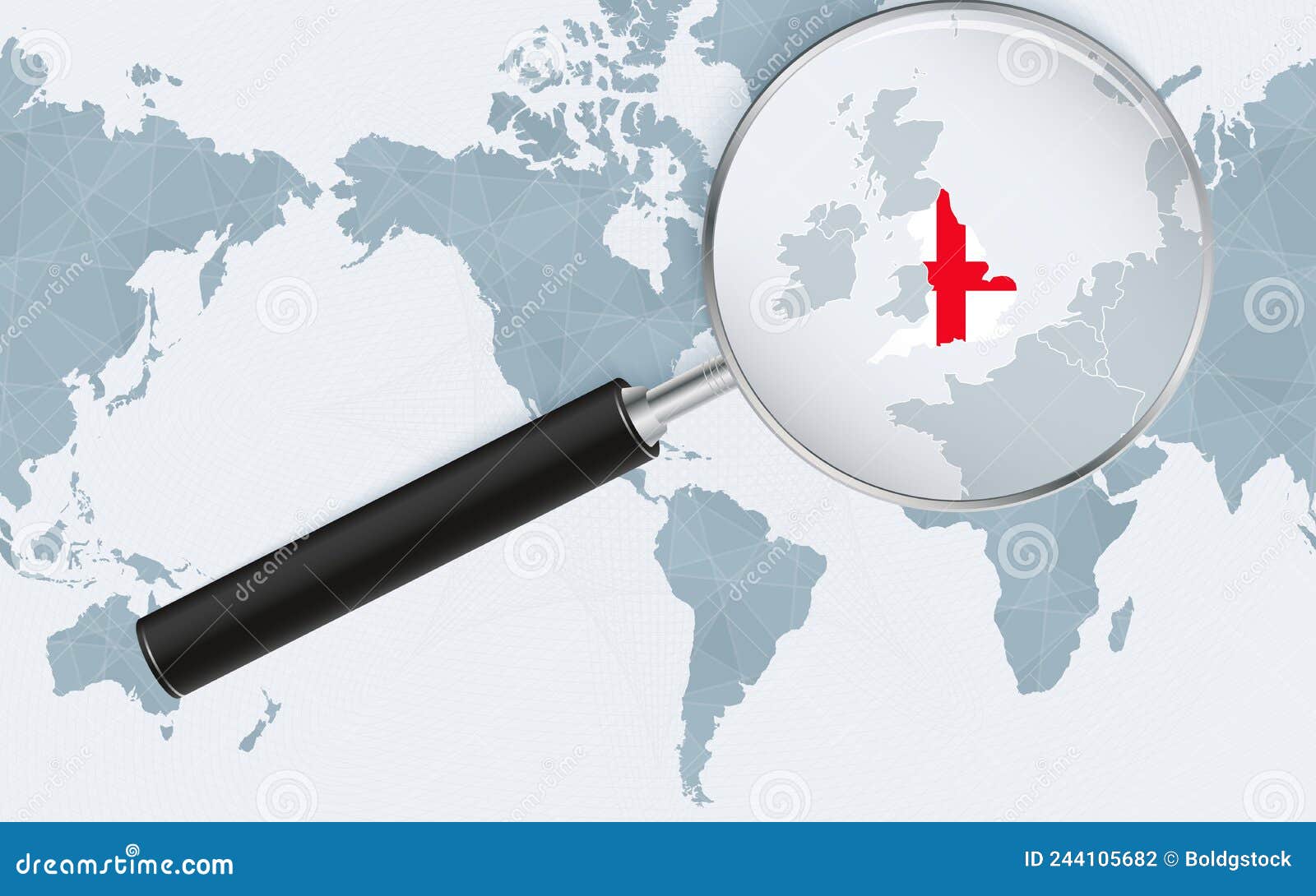 Enlarged Map of England on America Centered World Map. Magnified Map ...