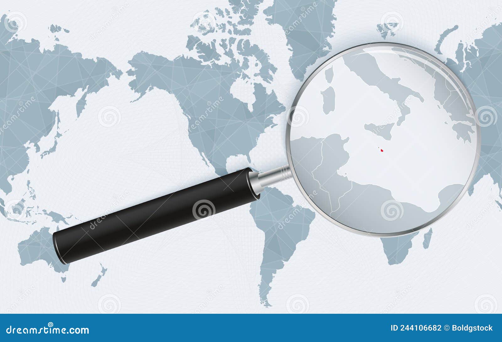 Enlarged Map of Malta on America Centered World Map. Magnified Map and ...