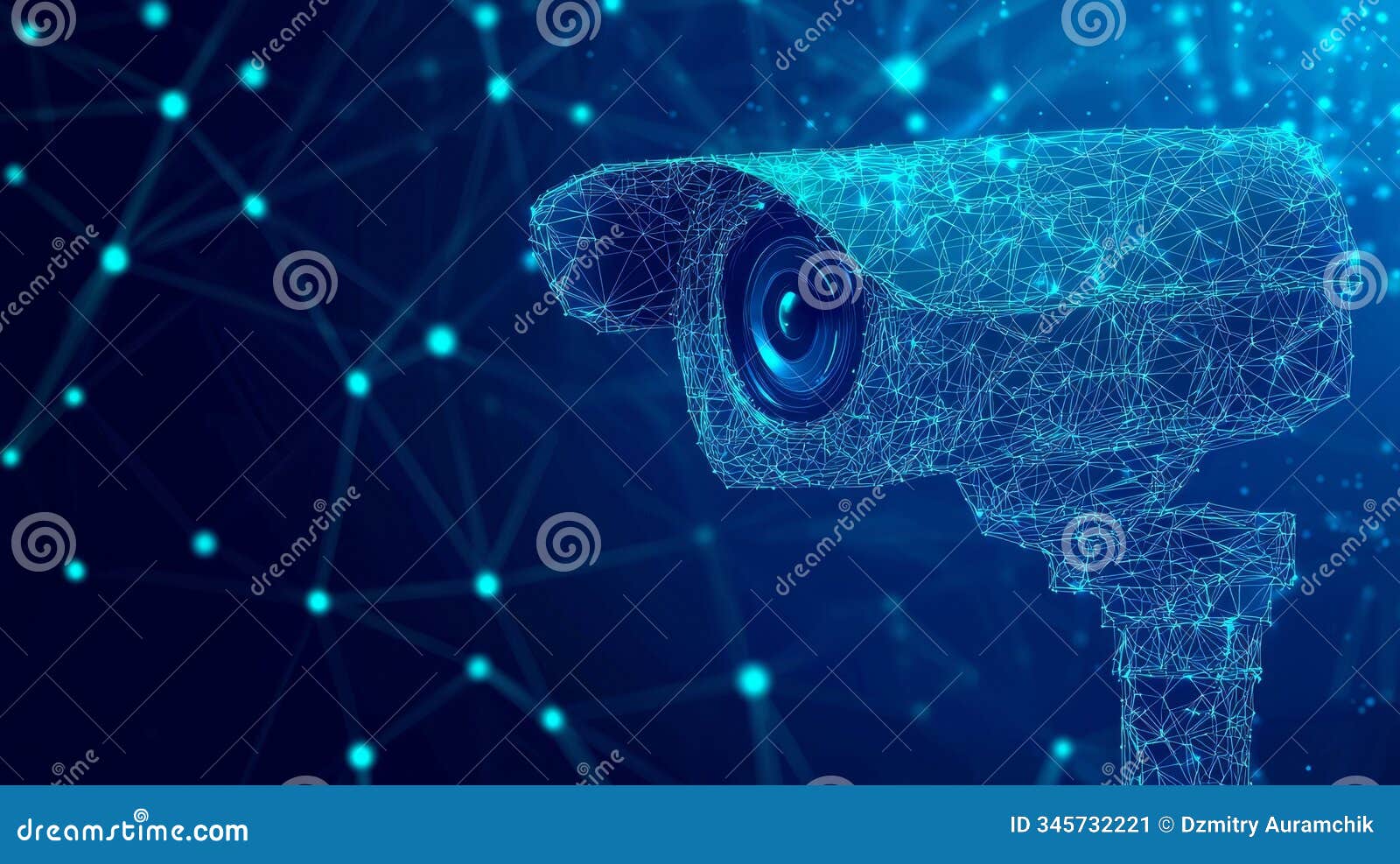 An Enlarged Wireframe Mesh of an HD CCTV Security Camera with a Low ...