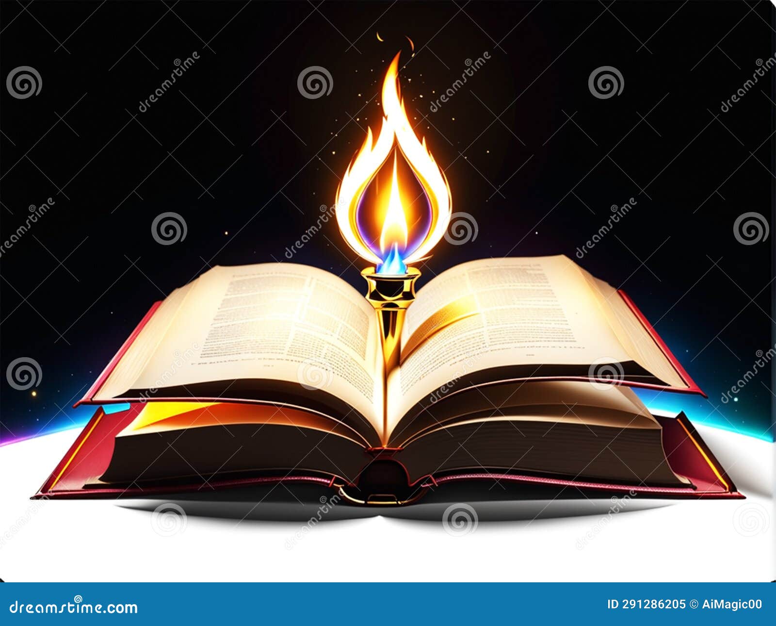 Enlightening Pages Torch on an Open Book Stock Illustration ...