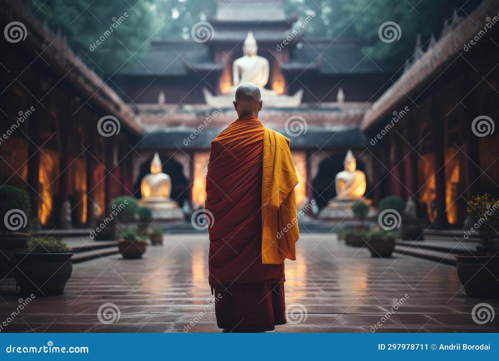 Enlightenment Journey: Asian Monk in Devotion. Stock Illustration ...
