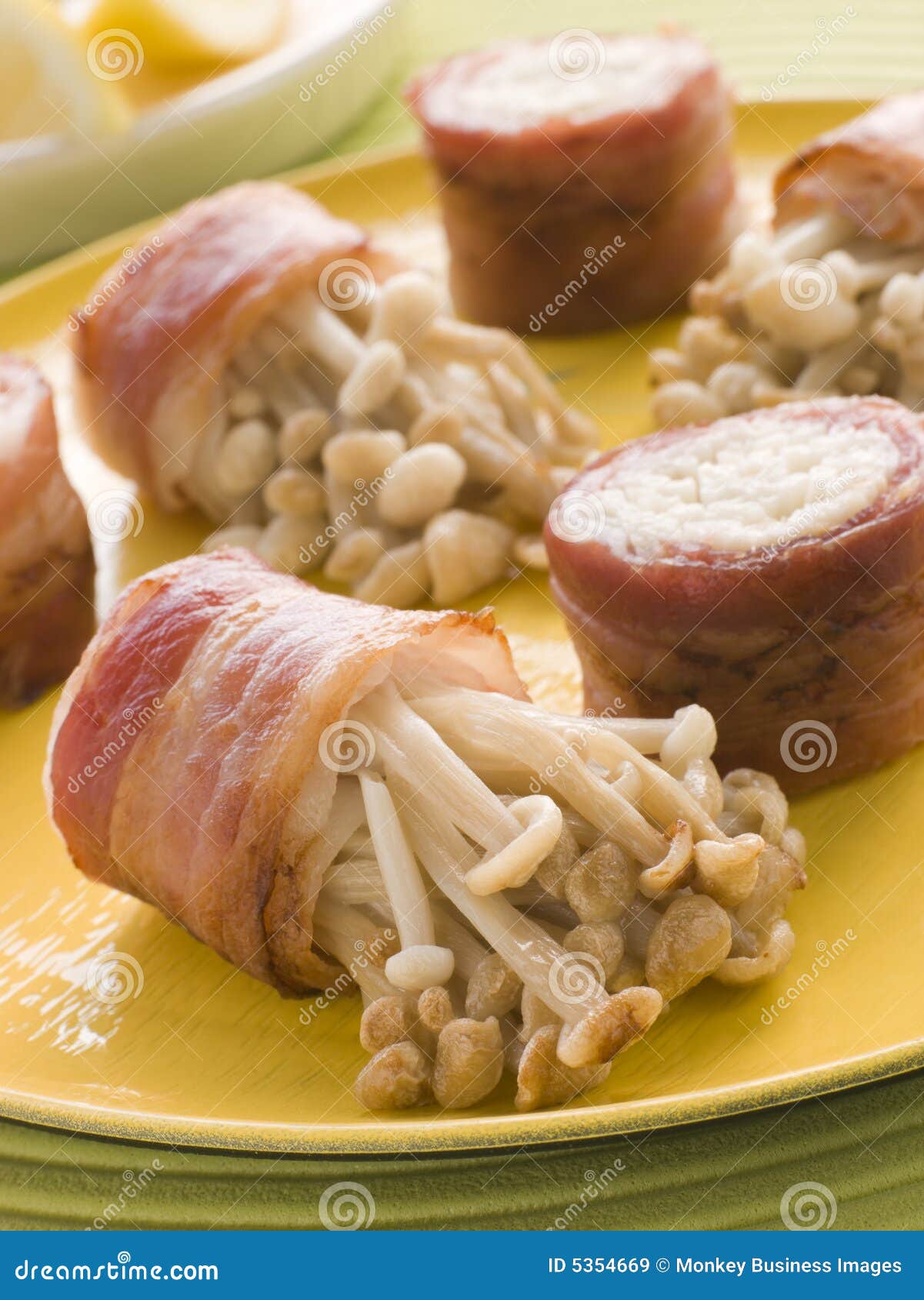 Enoki Mushrooms Wrapped in Smoked Bacon Stock Image - Image of meal ...