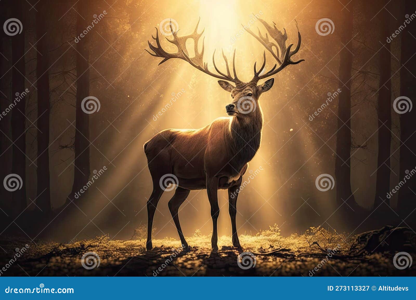 An Enormous Buck With Its Head Raised And Antlers Shining In The Sunlight Stock Image Image Of