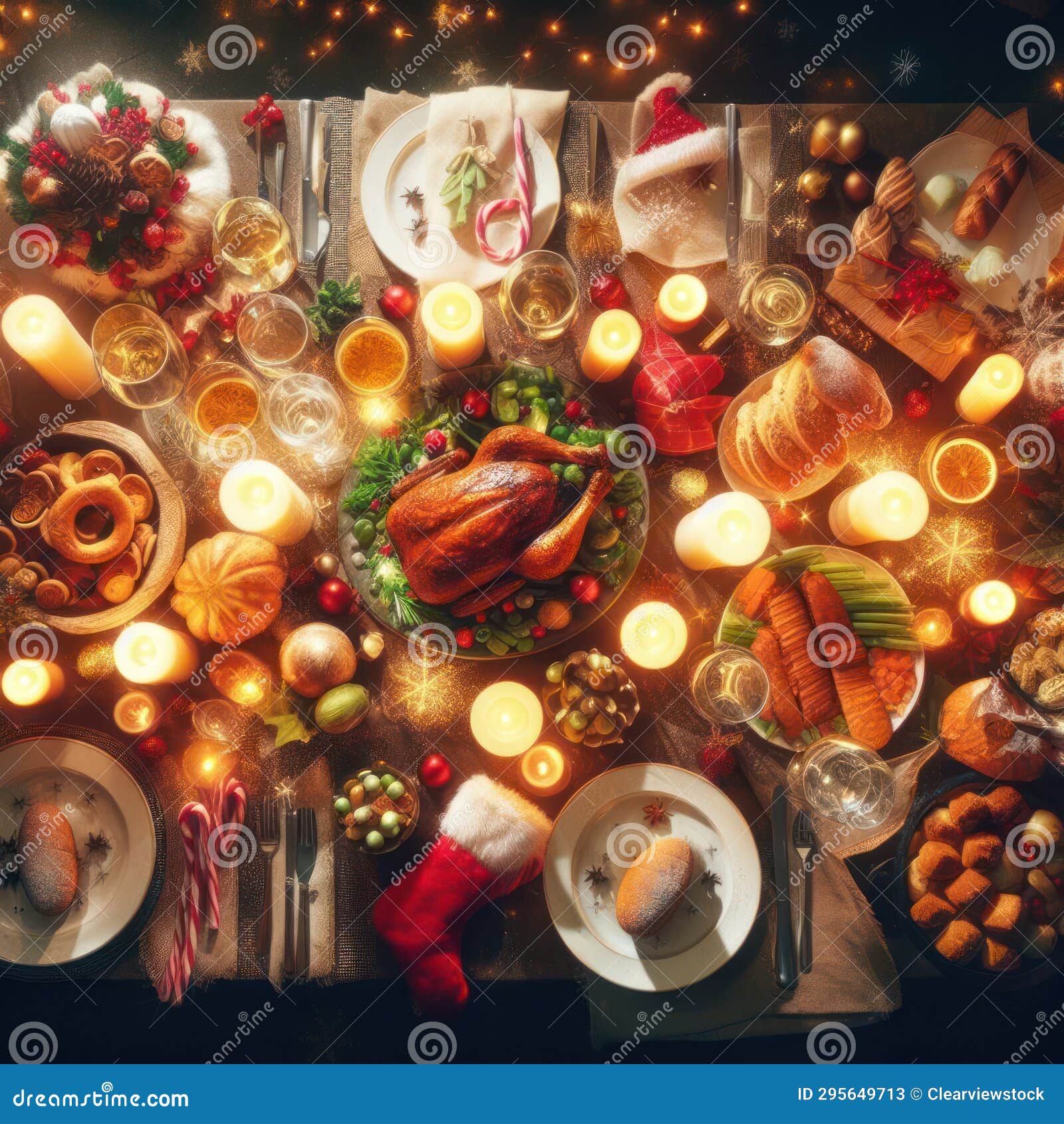 Enormous Christmas Feast Laid Out on Table Stock Illustration ...