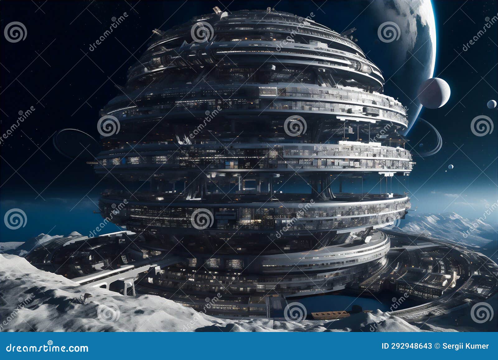 Enormous Cosmic Hotel or Space City on the Orbit of a Planet Stock ...