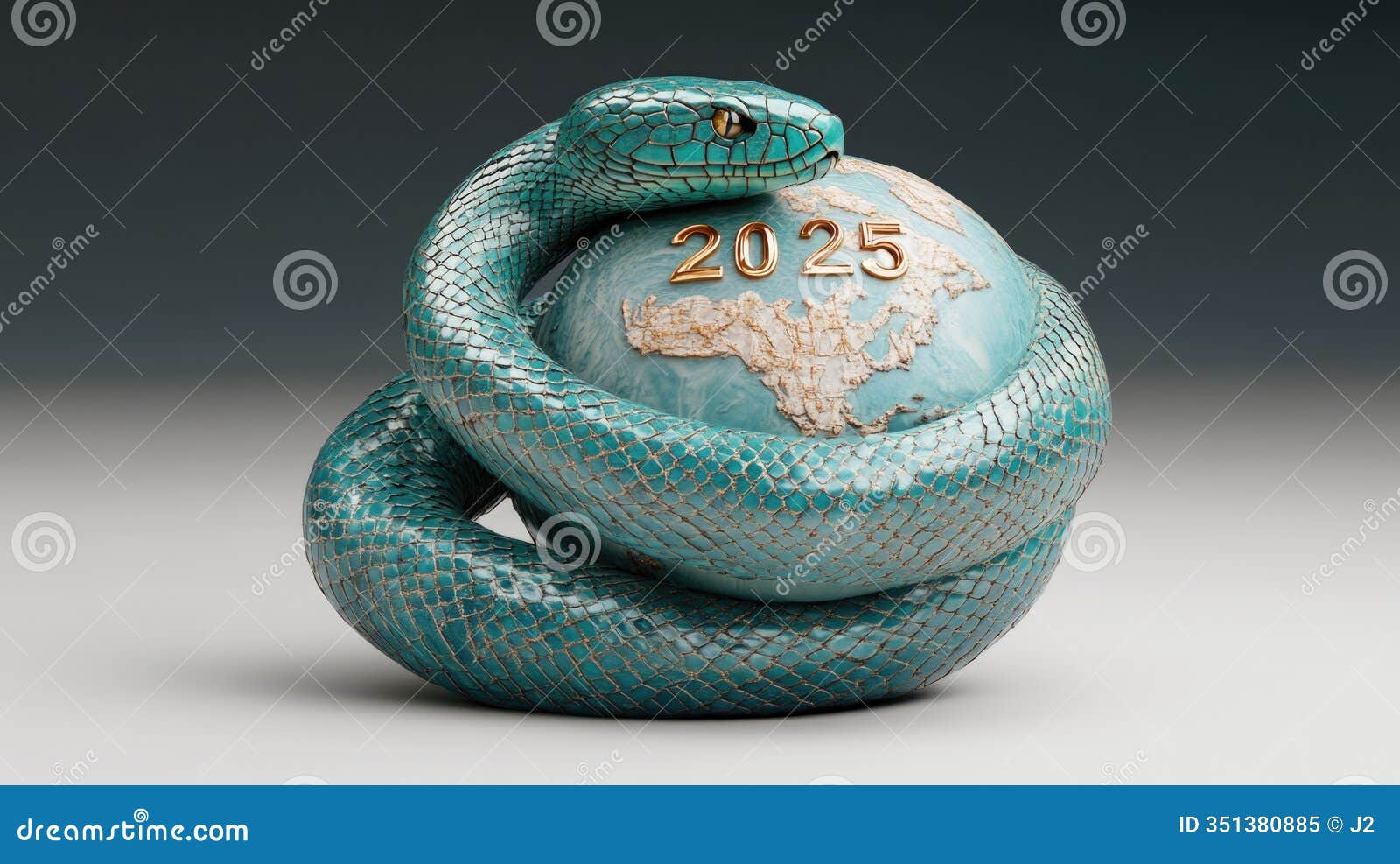 Enormous Emerald Serpent Coiling Around Earth 2025 Sculpture Stock ...