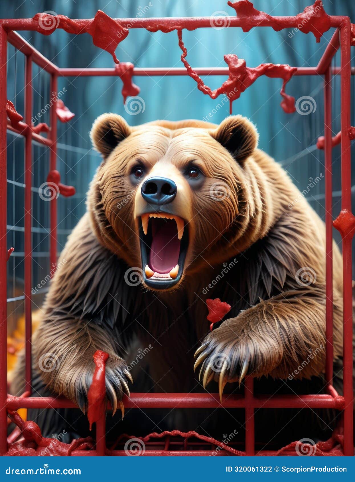 Enraged Bear in a Cage Illustration Stock Illustration - Illustration ...