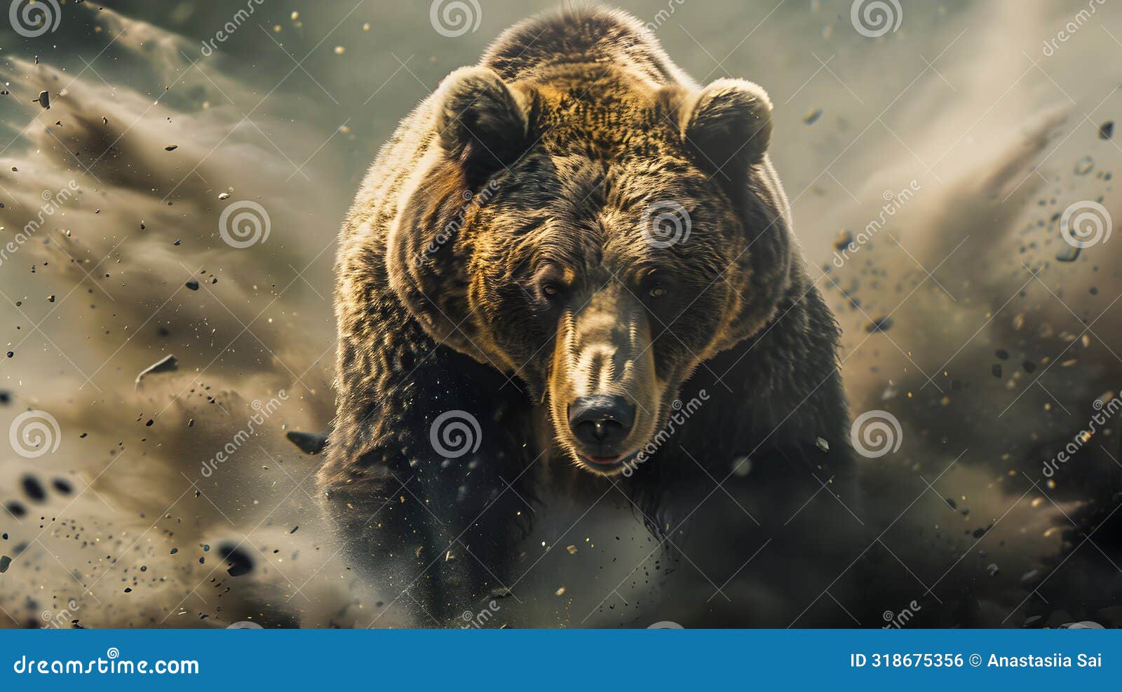 An Enraged Bear Running Kicking Up Dust Stock Photo - Image of nose ...