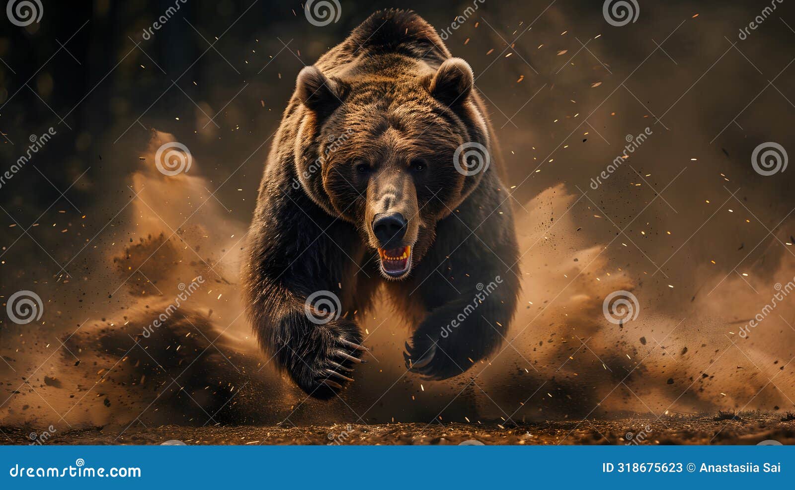 An Enraged Bear Running Kicking Up Dust Stock Image - Image of nature ...