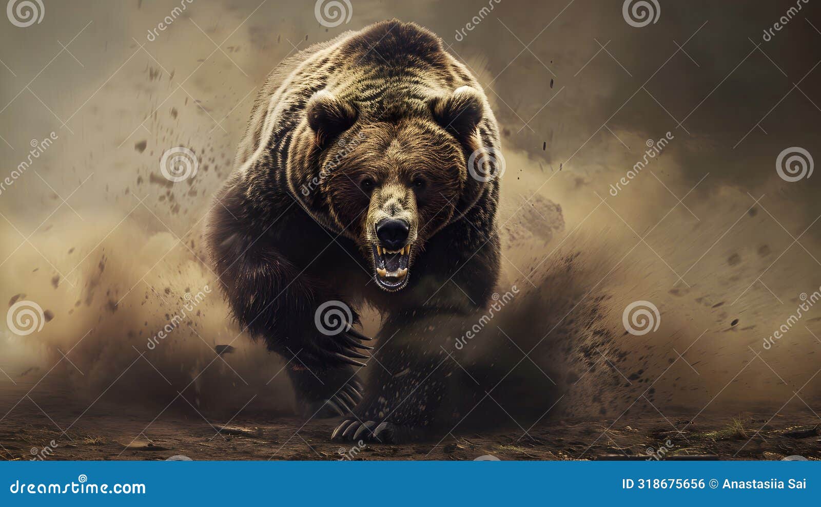 An Enraged Bear Running Kicking Up Dust Stock Photo - Image of wildness ...