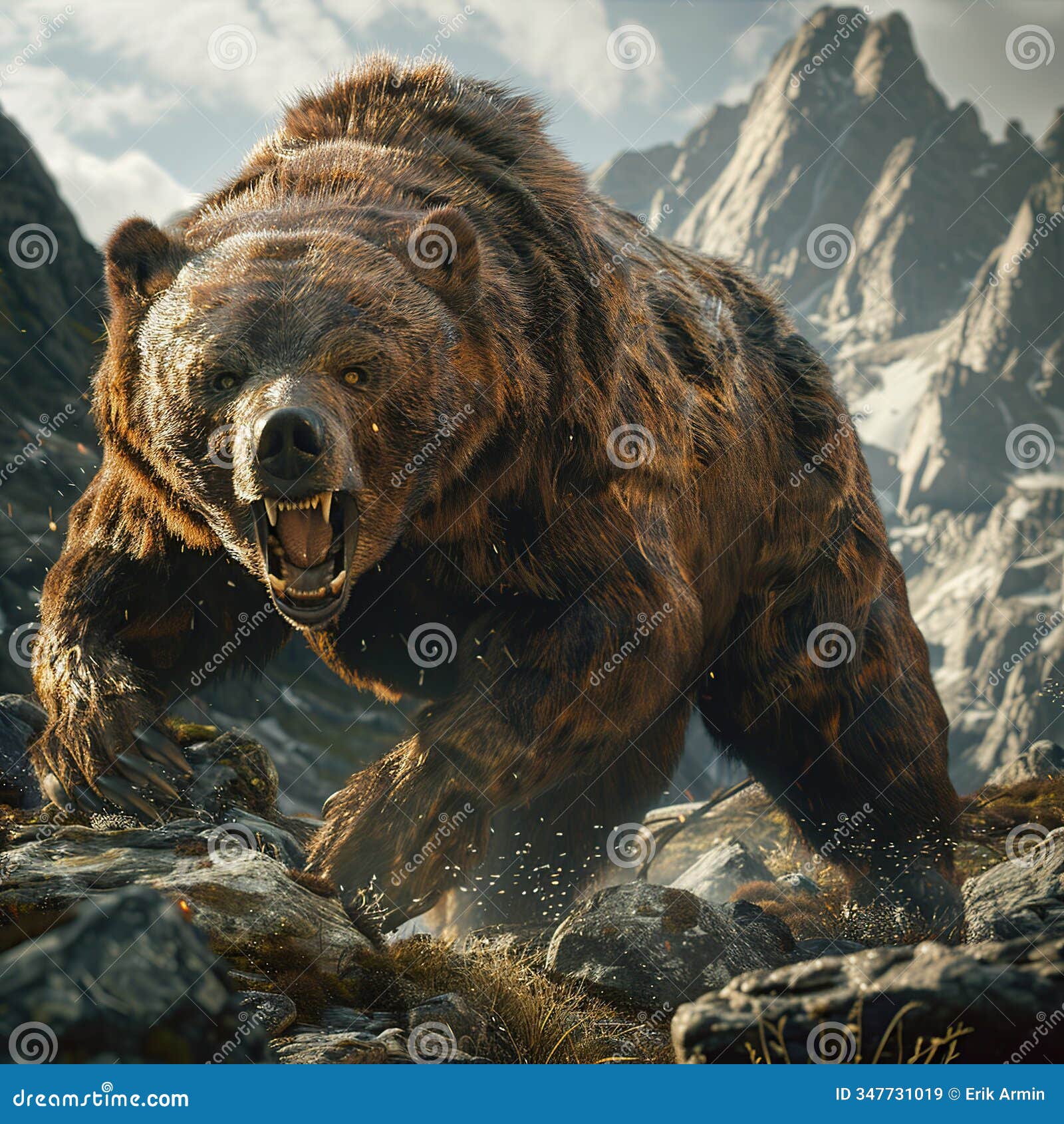 Enraged Grizzly Bear Charging in Mountain Range Stock Illustration ...