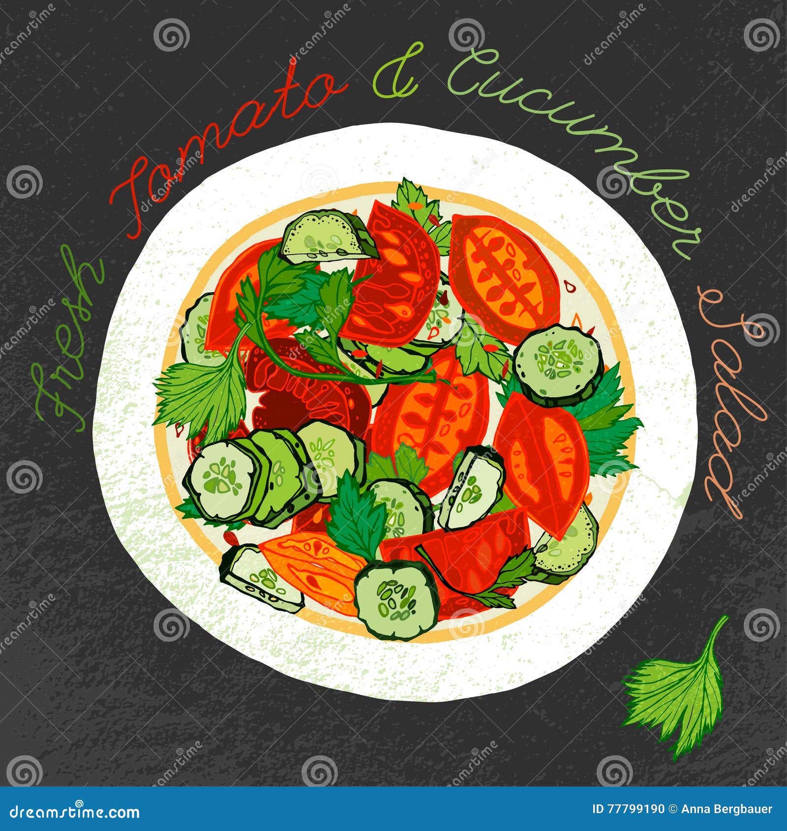 Ensalada dibujada mano ilustración del vector. Ilustración de eating ...