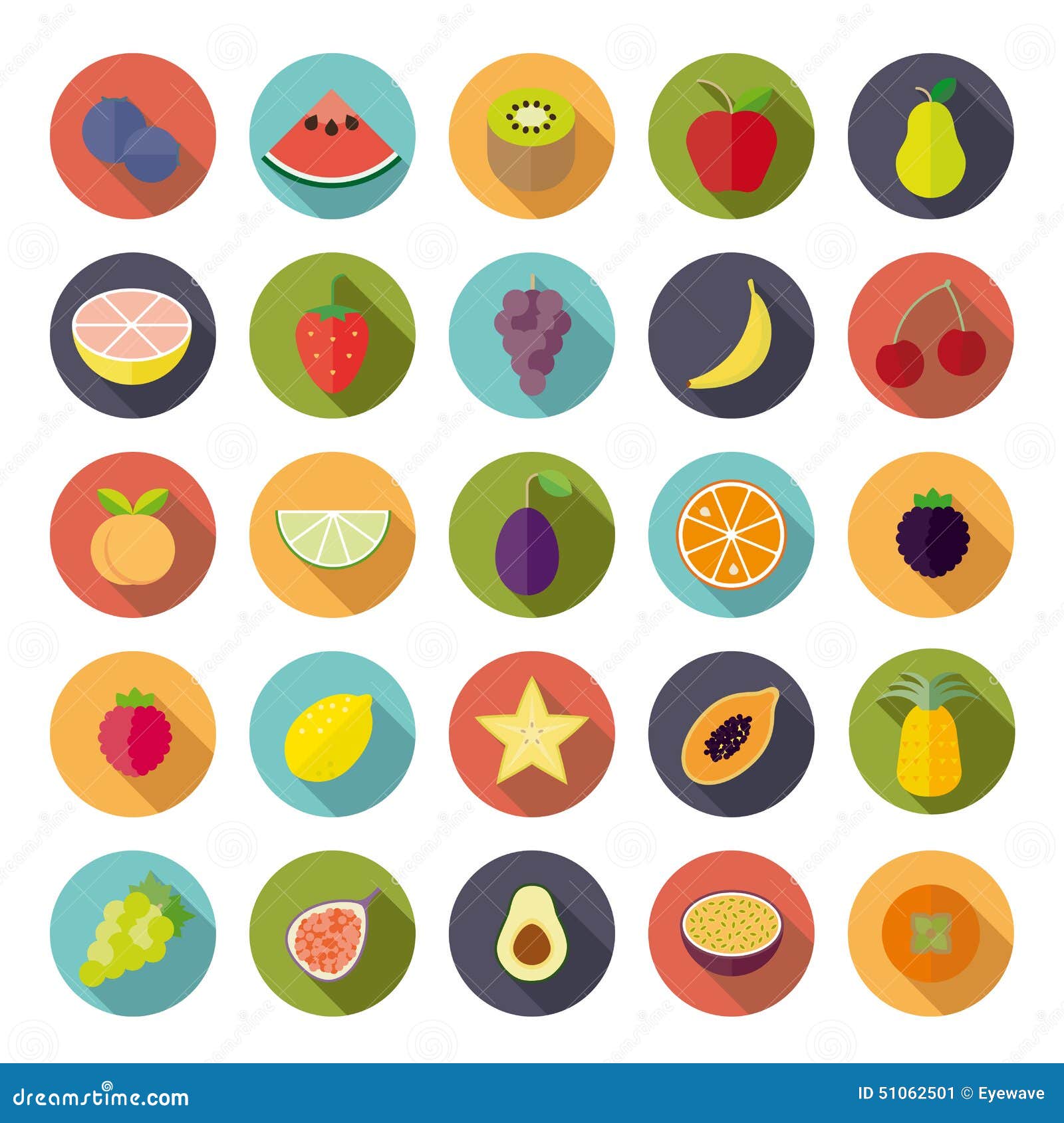 Ensemble Circulaire D'icône De Vecteur De Fruit Plat De Conception ...