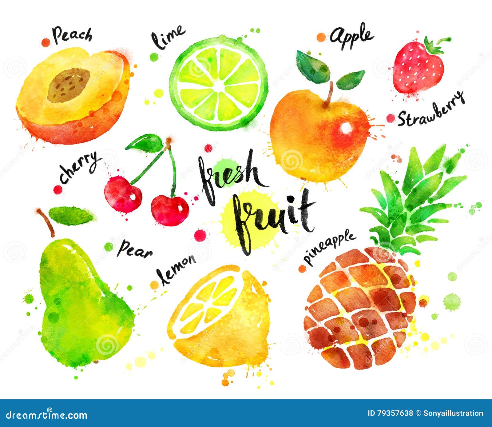 Ensemble Coloré D'aquarelle De Fruit Illustration Stock - Illustration ...