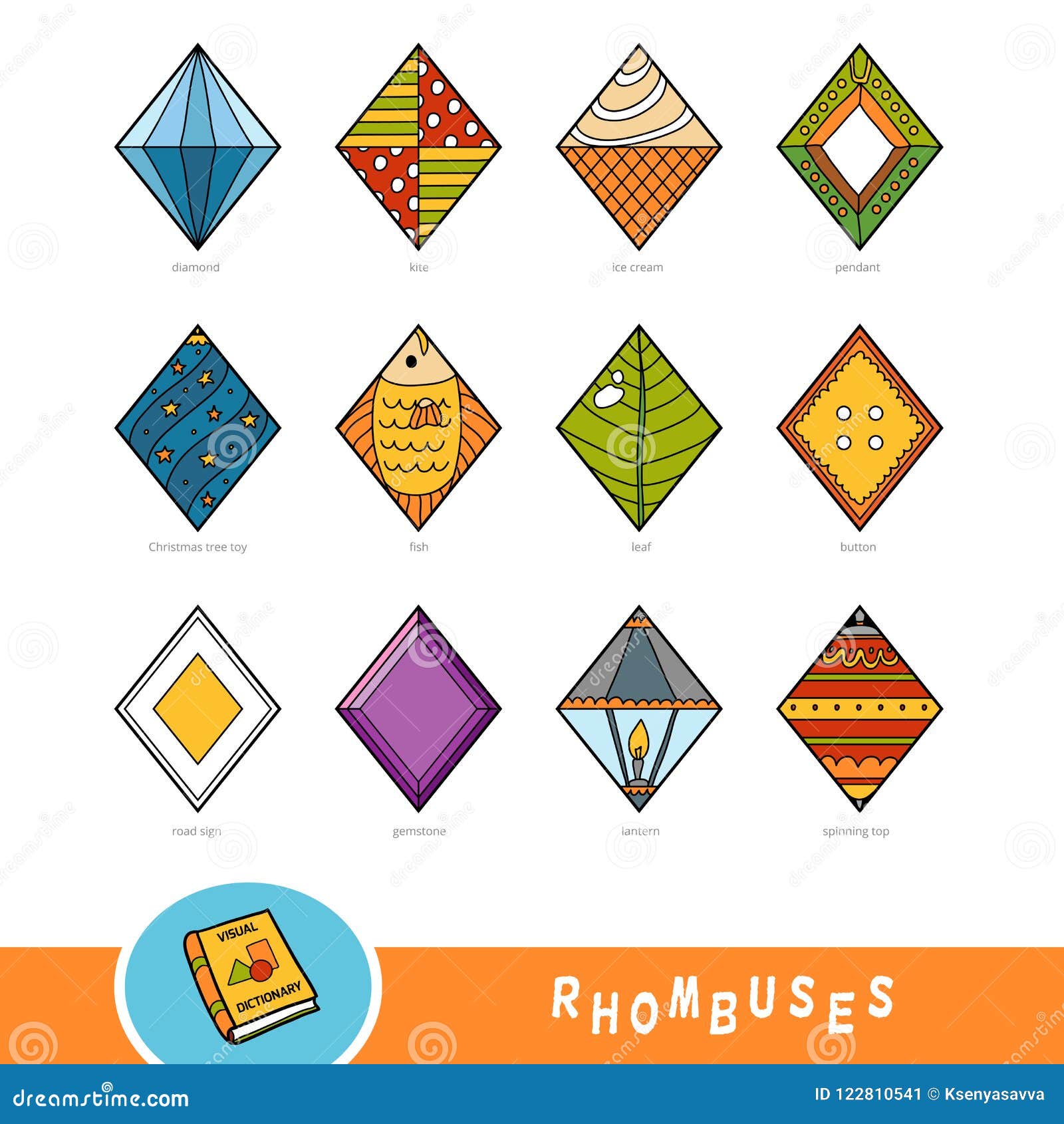 Ensemble Coloré D'objets De Forme De Losange Dictionnaire Visuel ...