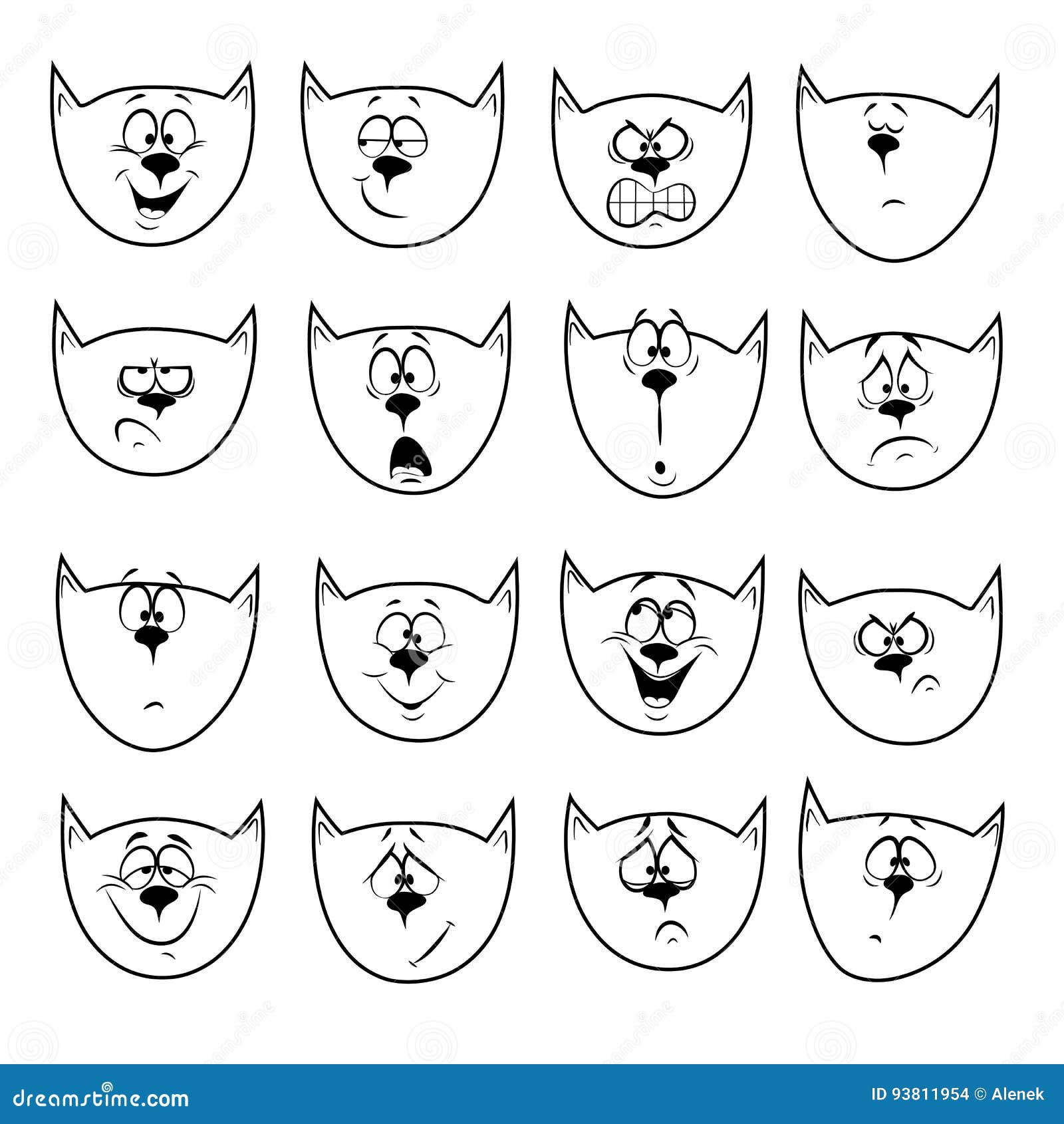 Ensemble D'émoticônes Faites Main, émotion, Sentiments Du Chat ...