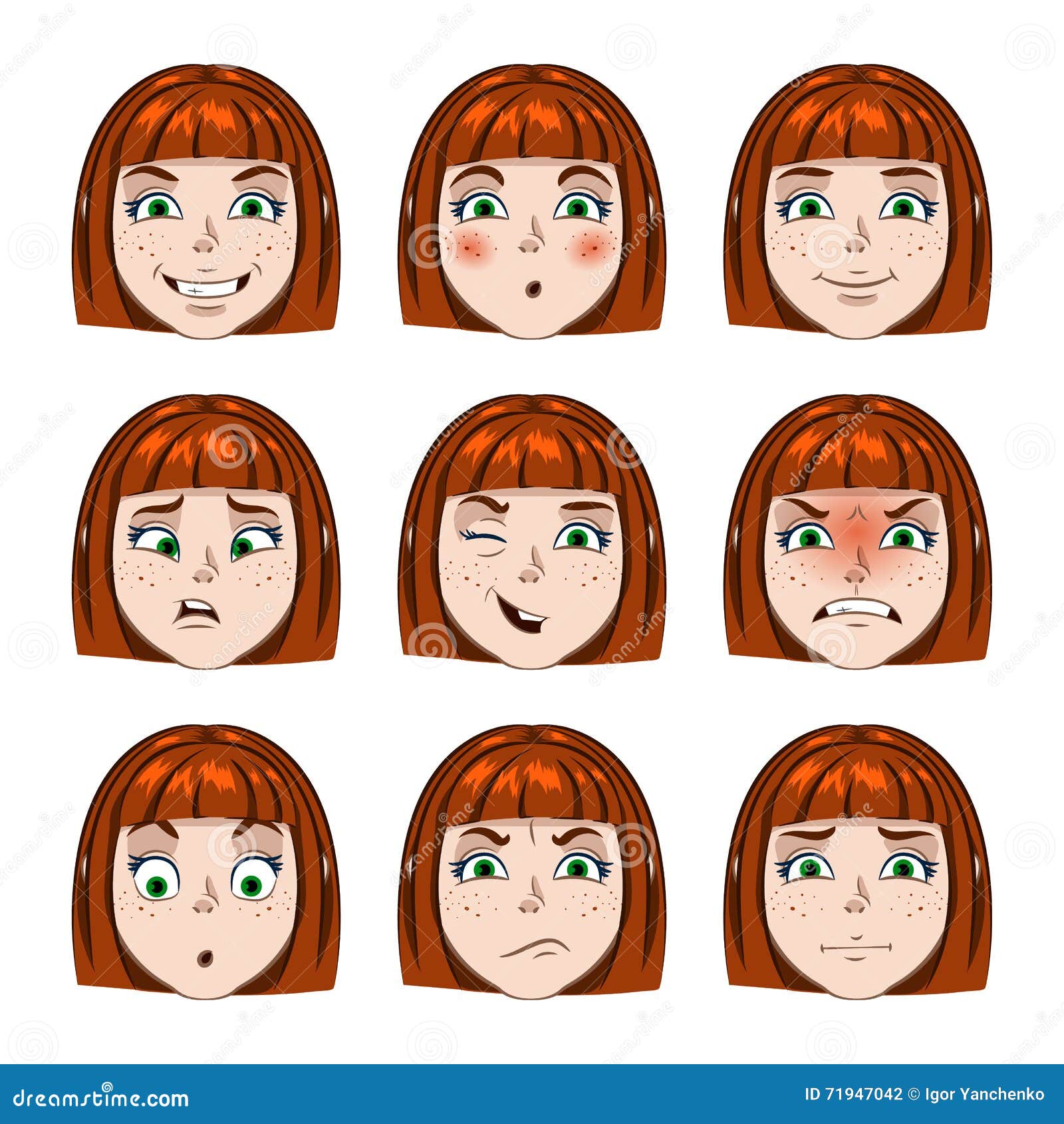 Ensemble D'émotions De Visages De Filles Illustration de Vecteur ...