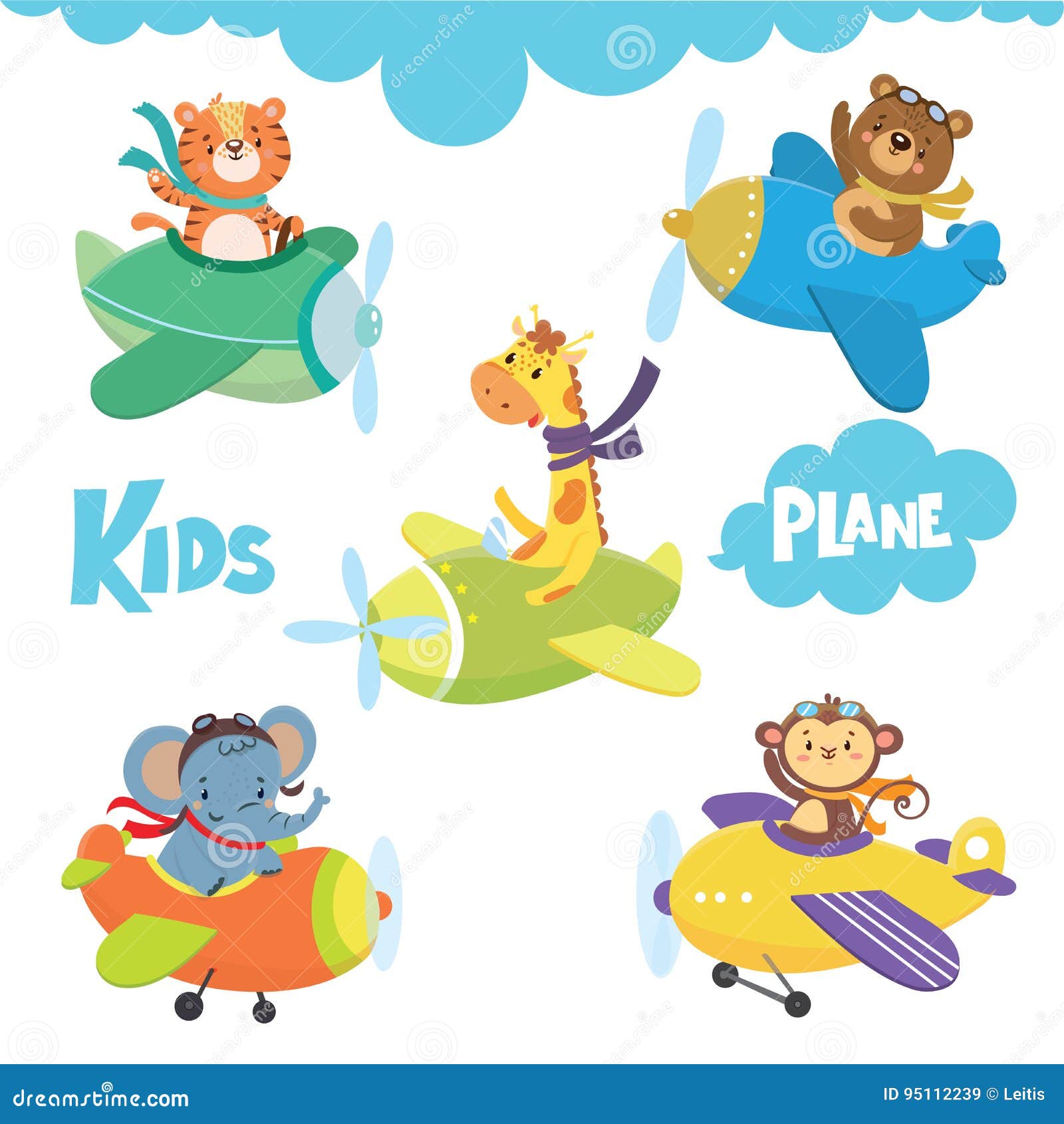 Ensemble D'animal Mignon Sur L'avion En Ciel Illustration de Vecteur ...