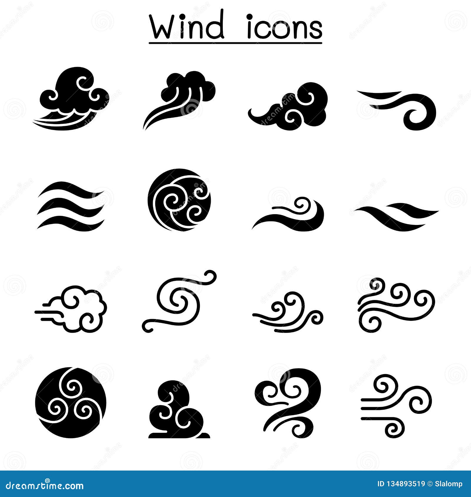 Ensemble d'icône de vent illustration stock. Illustration du japonais ...
