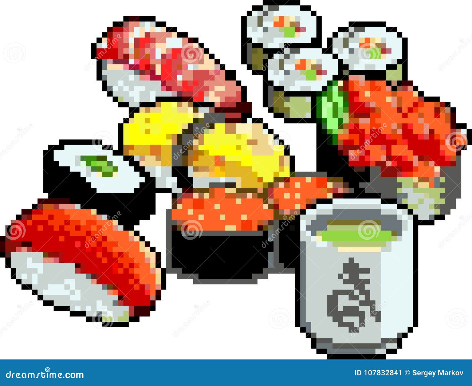 Ensemble D'icônes De Sushi Et De Petits Pains Dans Le Style De Pixel ...