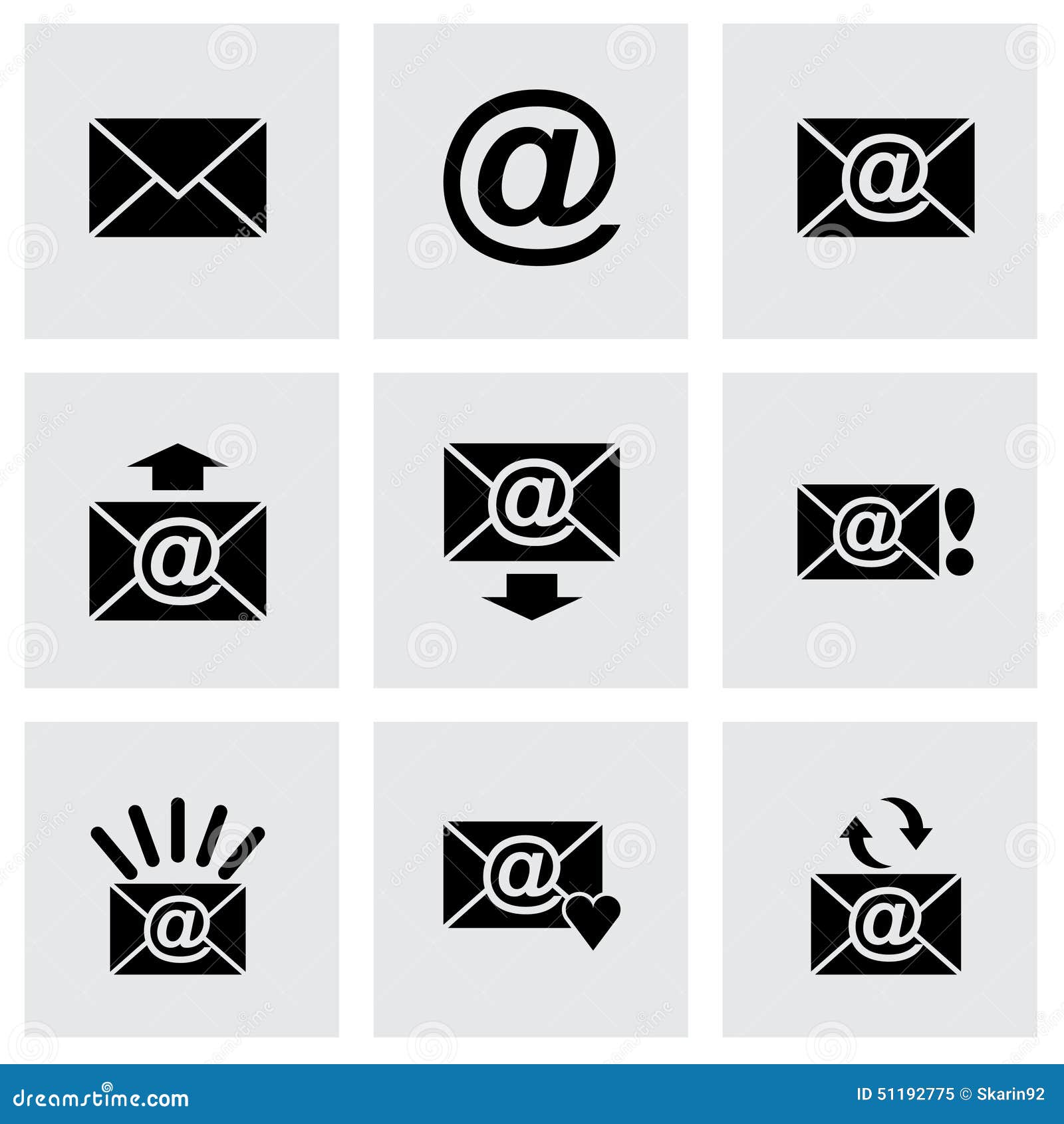 Ensemble D'icône D'email De Noir De Vecteur Illustration Stock ...