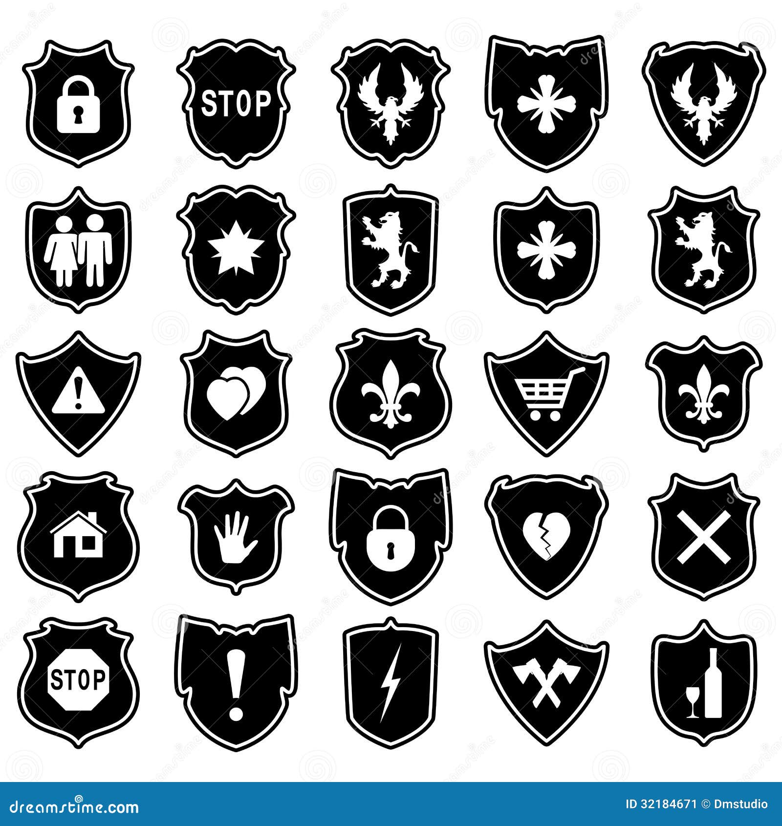 Ensemble D'icônes De Bouclier Avec Des Symboles Illustration de Vecteur ...