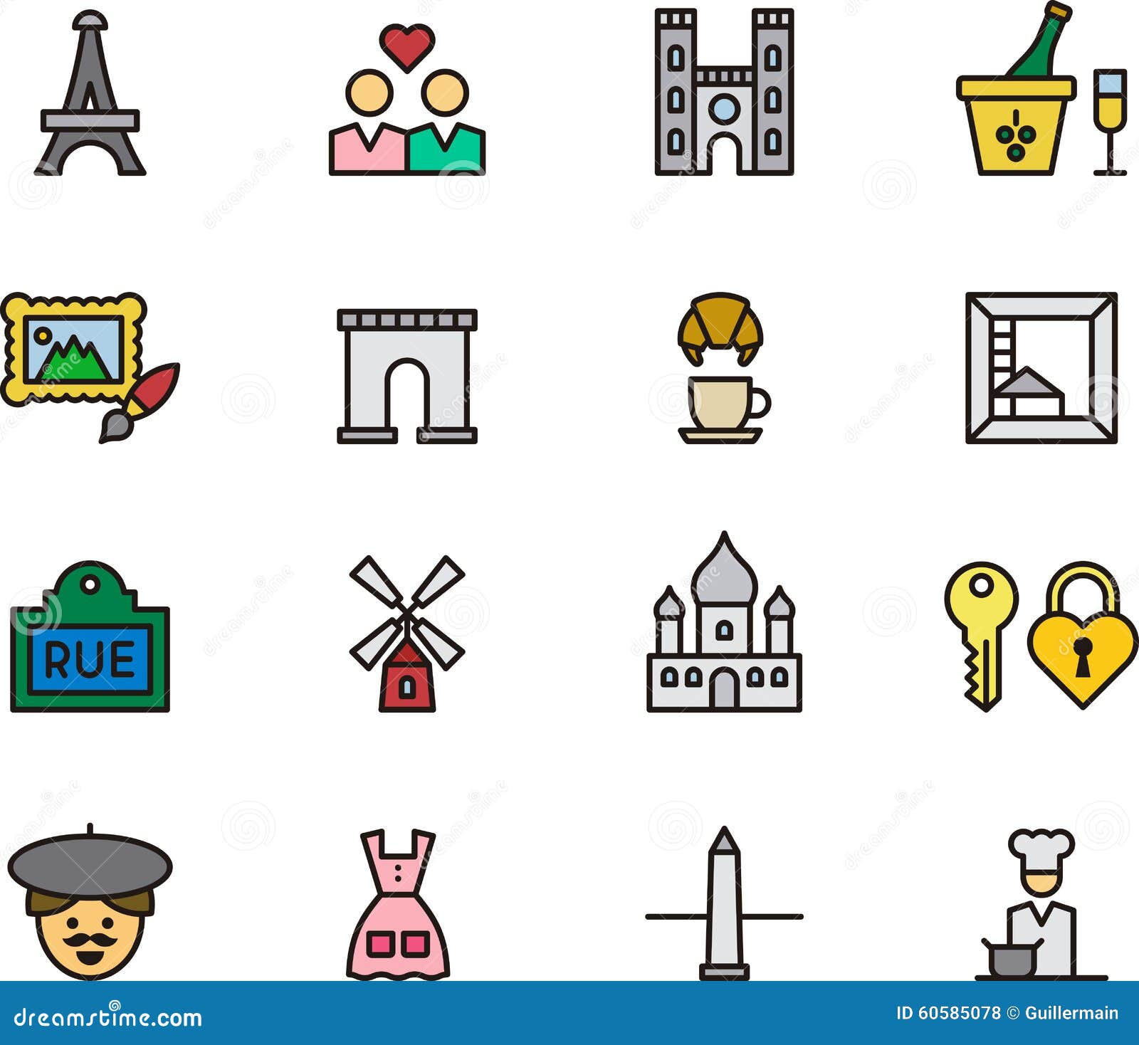 Ensemble D'icônes De Paris Et De Frances Illustration de Vecteur ...