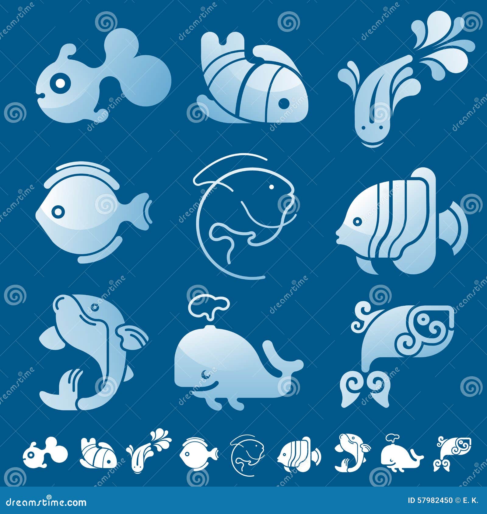 Ensemble D'icônes De Symbole De Poissons Illustration de Vecteur ...