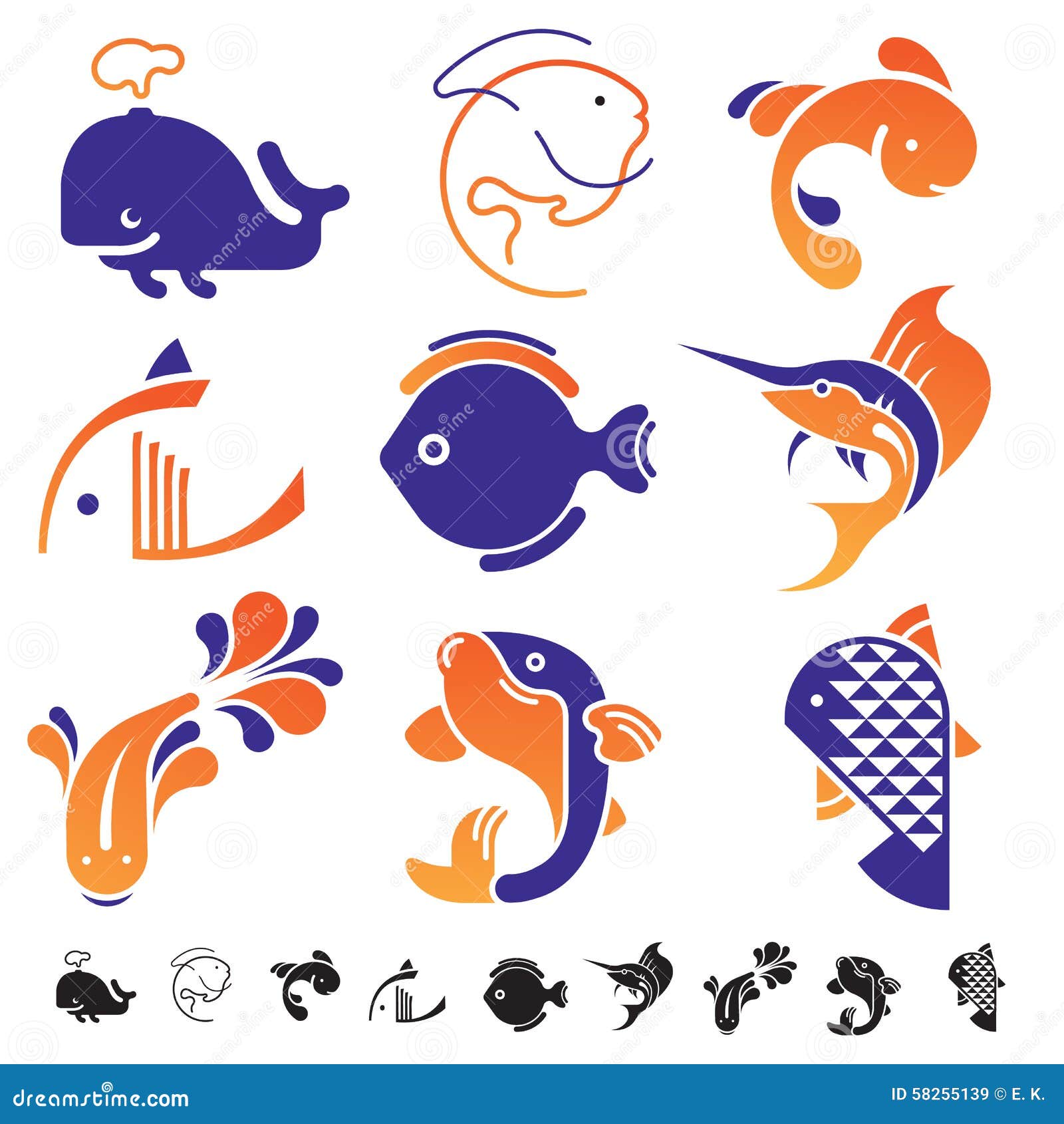 Ensemble D'icônes De Symbole De Poissons Illustration de Vecteur ...