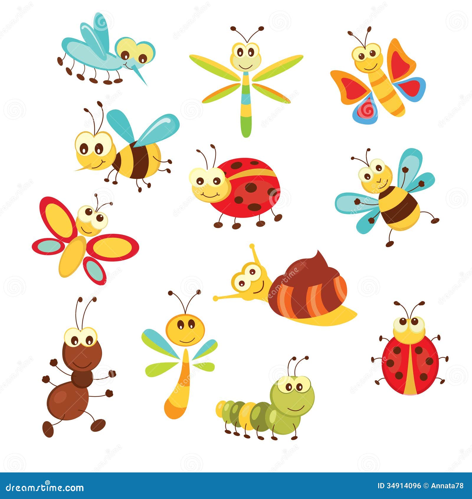 Ensemble d'insectes drôles illustration stock. Illustration du chenille ...