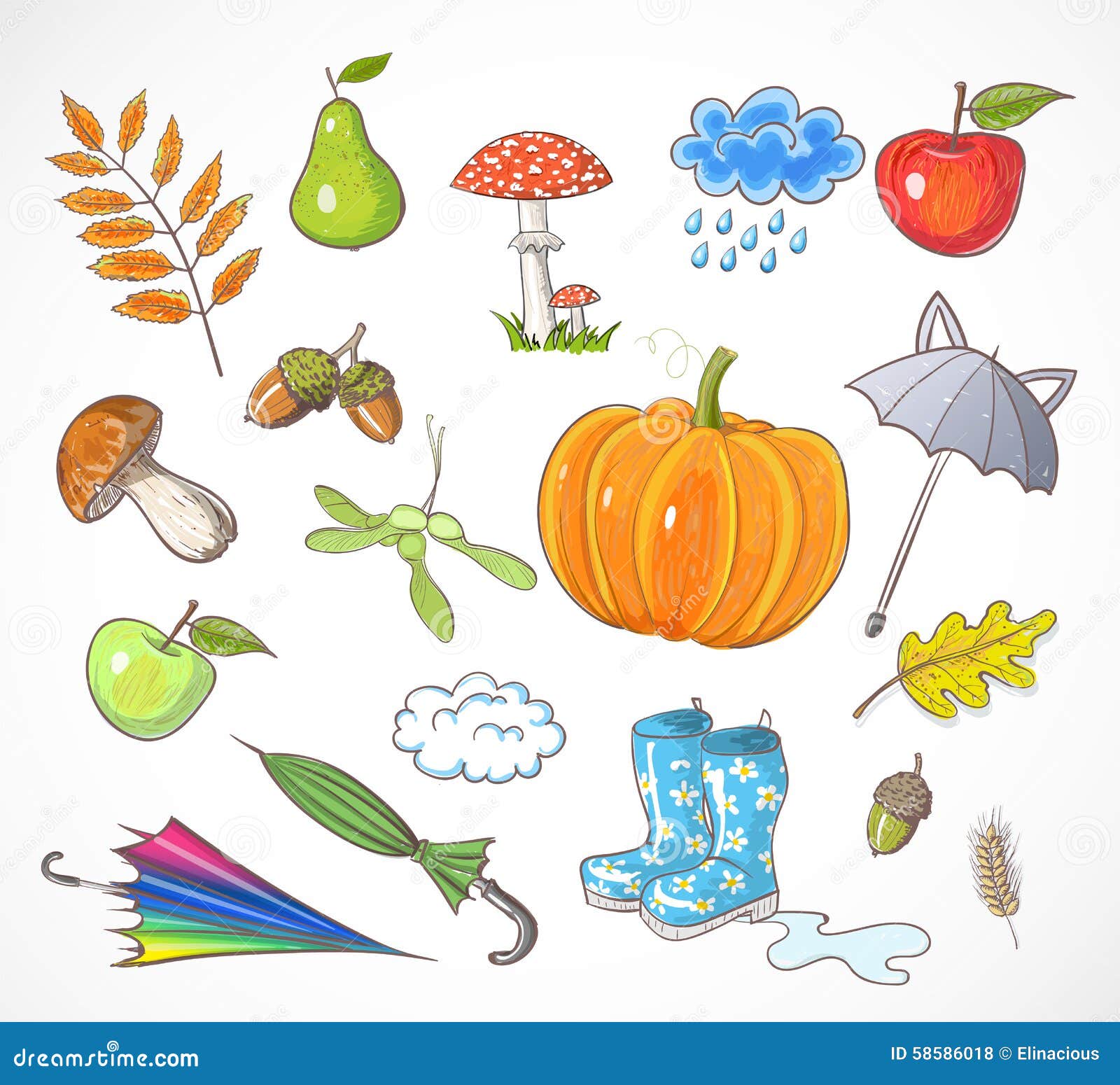 Ensemble D'éléments D'automne Illustration De Vecteur Illustration de ...