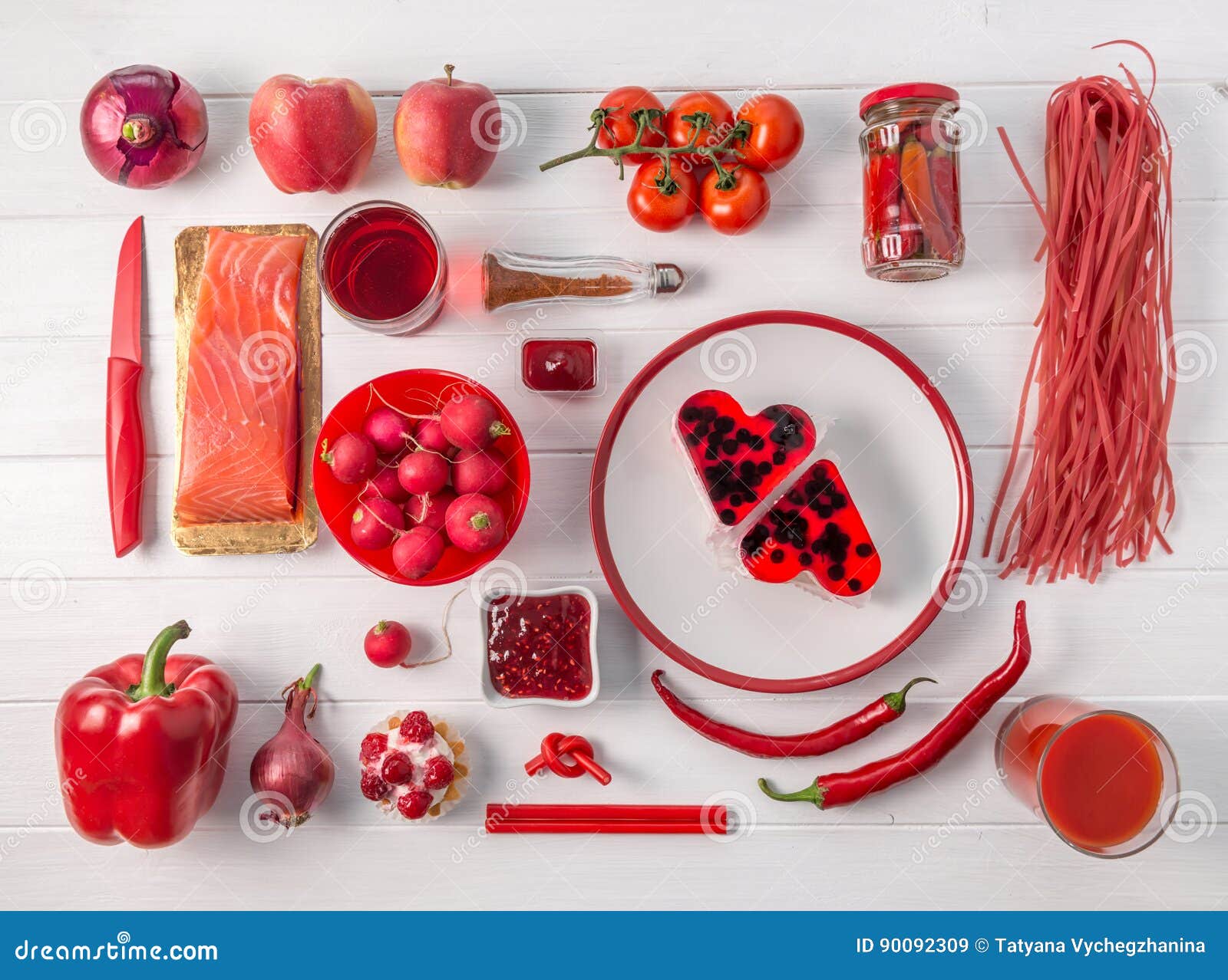 Ensemble D'objets Rouges Sur La Table Blanche, Topview Image stock ...