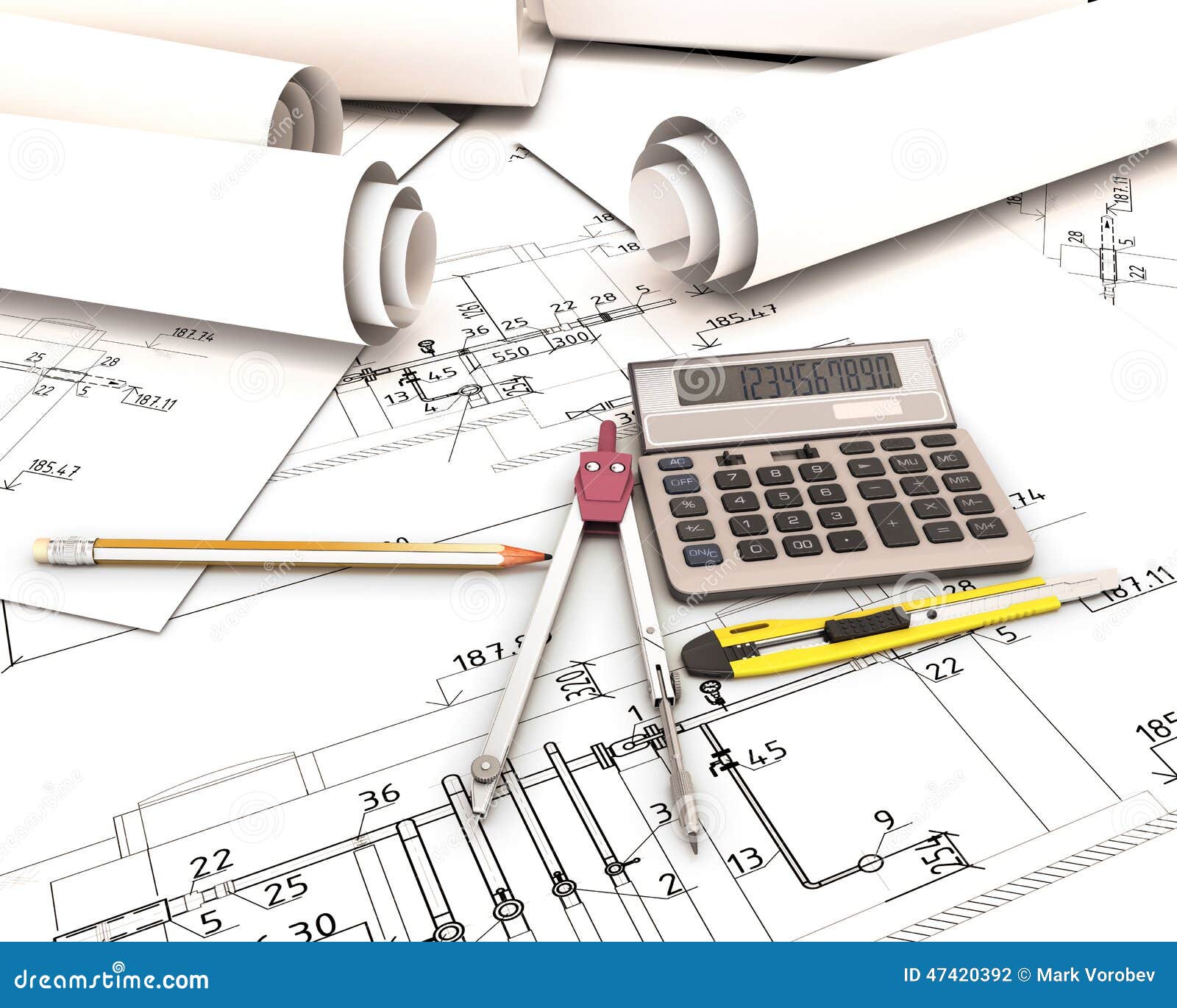 Ensemble D'outils Dans Les Dessins De L'architecte Illustration Stock ...