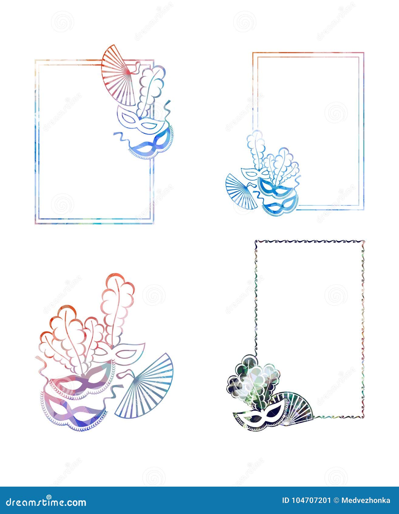 Ensemble De Beaux Cadres De Silhouette De Couleur Avec Des Masques De ...