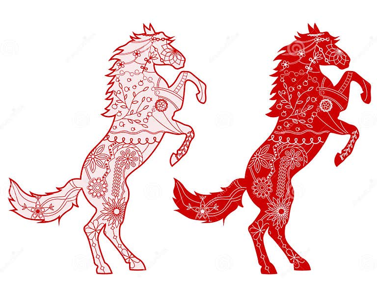 Ensemble de chevaux rouges illustration de vecteur. Illustration du ...