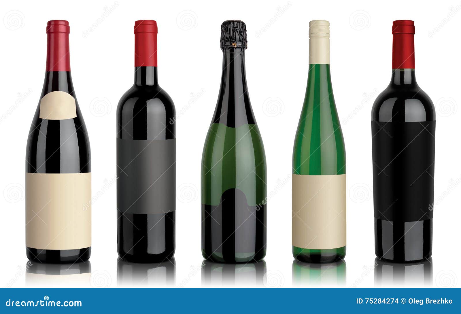 Ensemble De Cinq Bouteilles De Vin Photo stock - Image du réflexion ...
