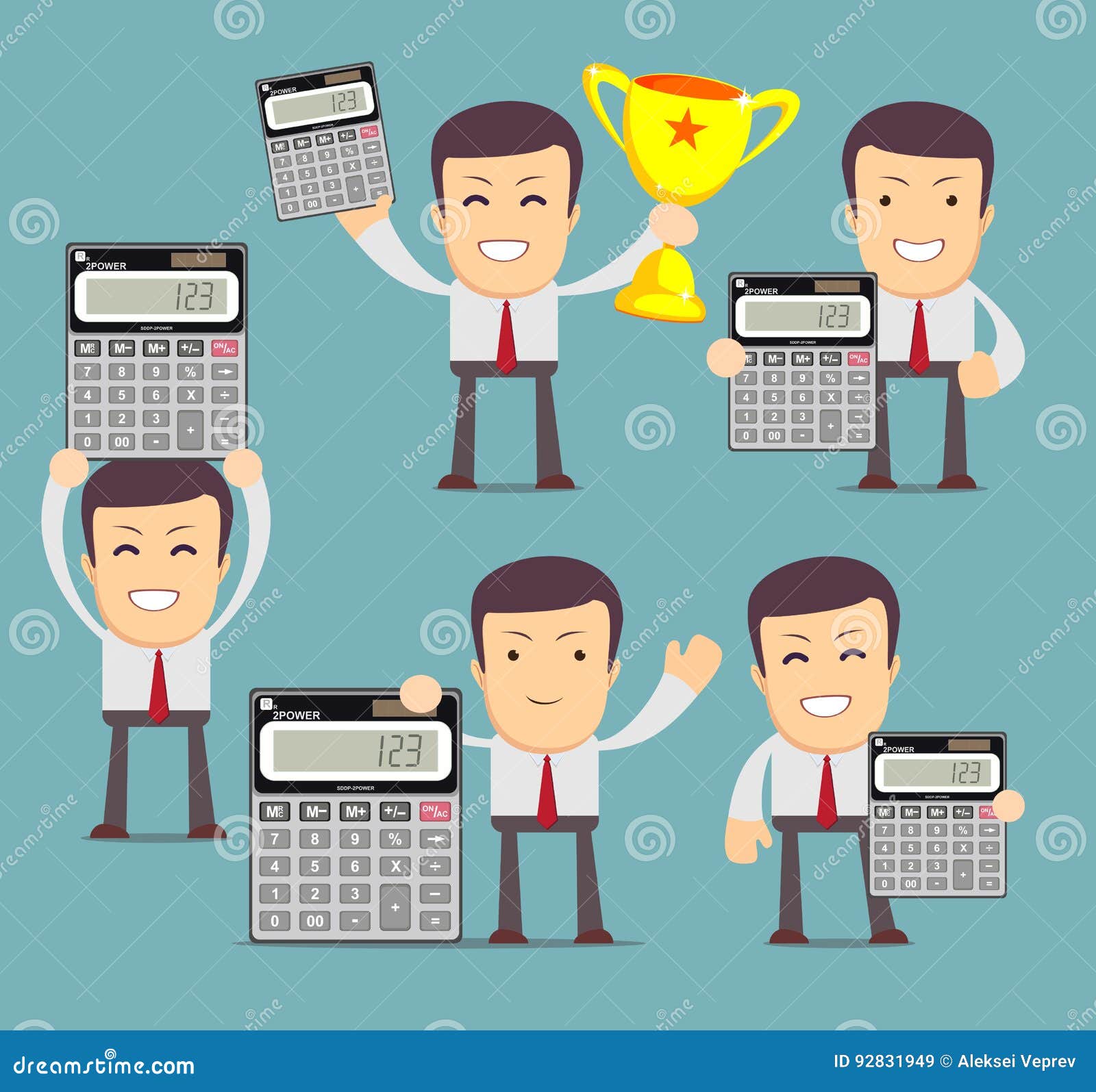 Ensemble De Comptable De Bande Dessinée Avec La Calculatrice ...