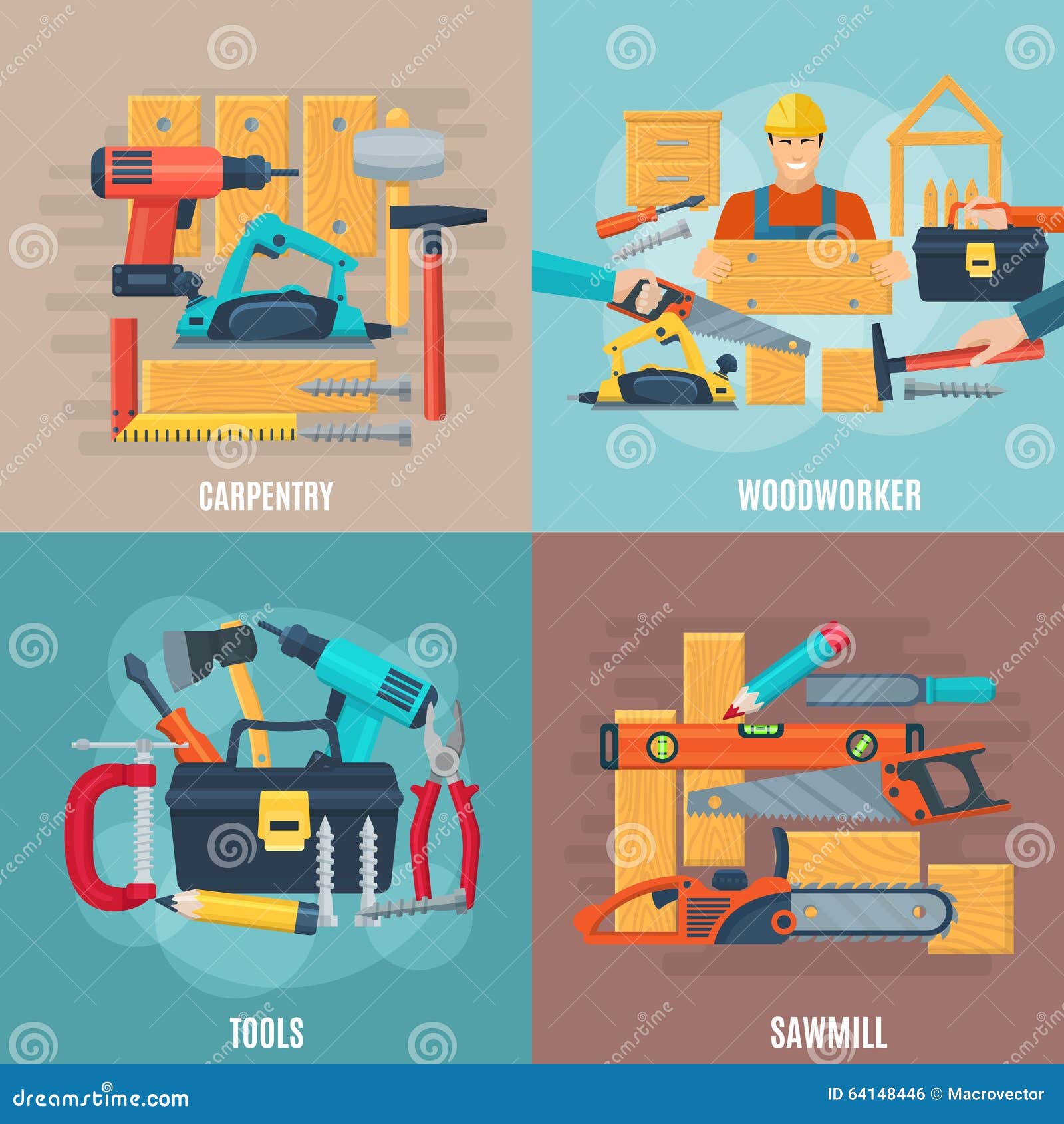 Ensemble De Concept De Construction De Menuiserie Illustration de ...