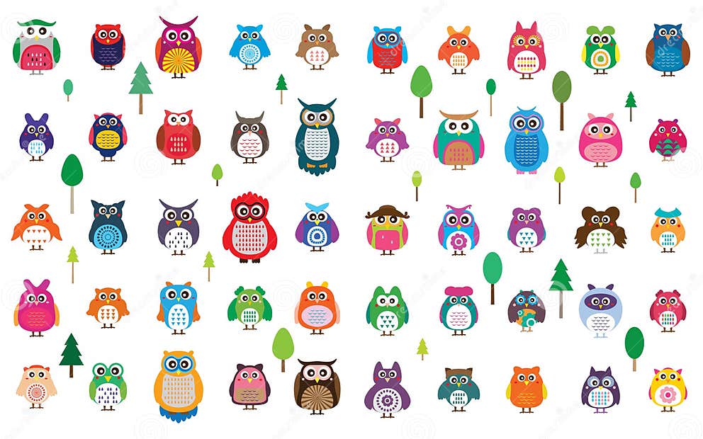 Ensemble De Couleur Du Hibou 50 Illustration de Vecteur - Illustration ...