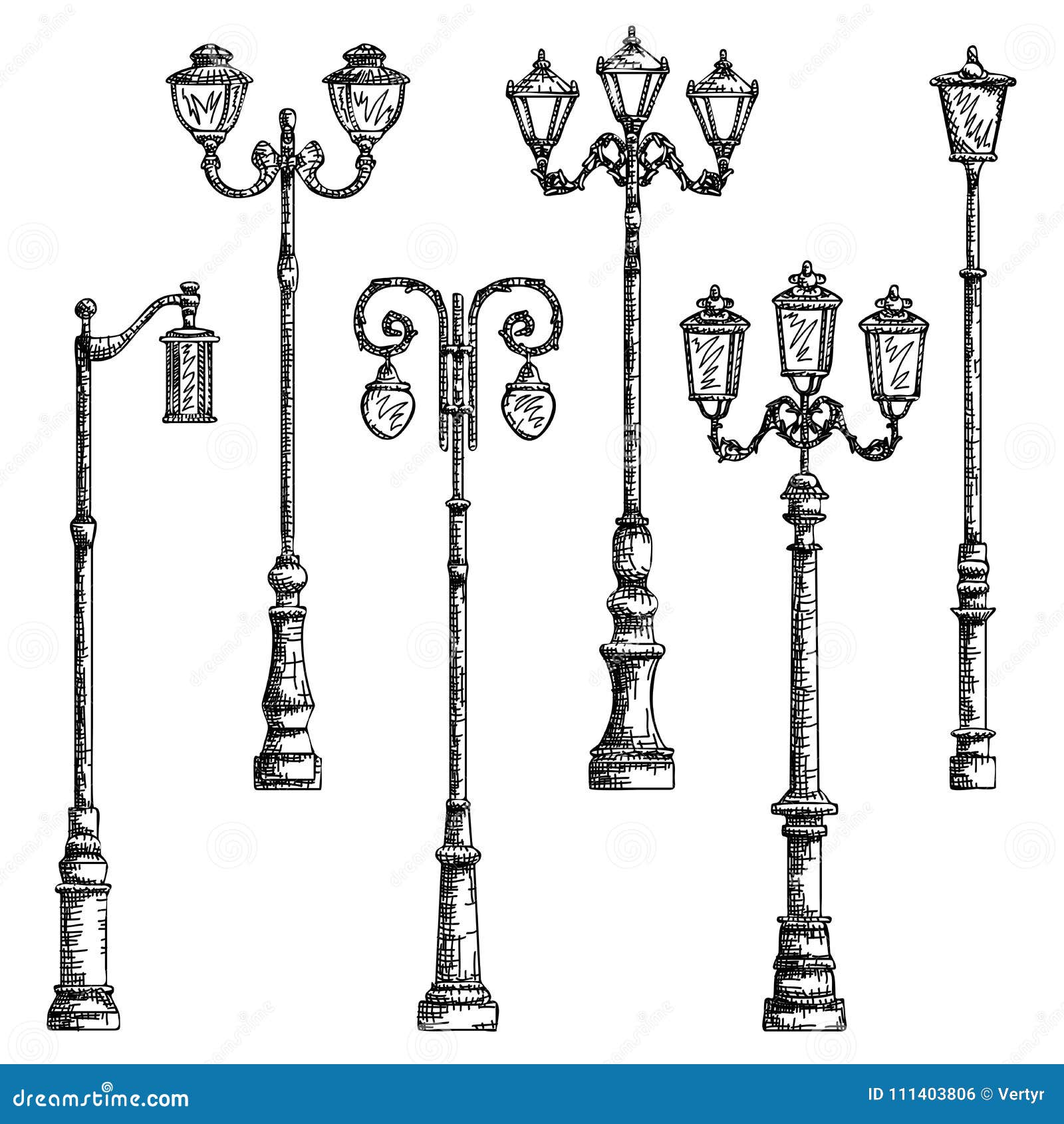 Ensemble De Dessin D'illustrations De Vecteur Du Lampadaire ...