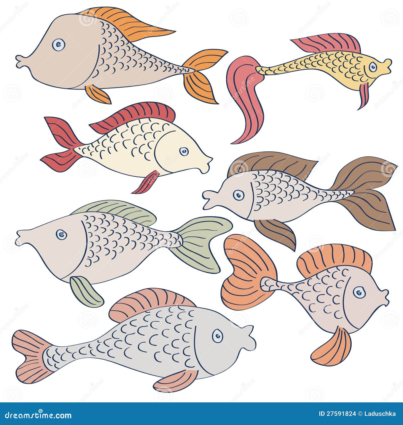Ensemble De Dessin De Poissons Illustration de Vecteur - Illustration ...