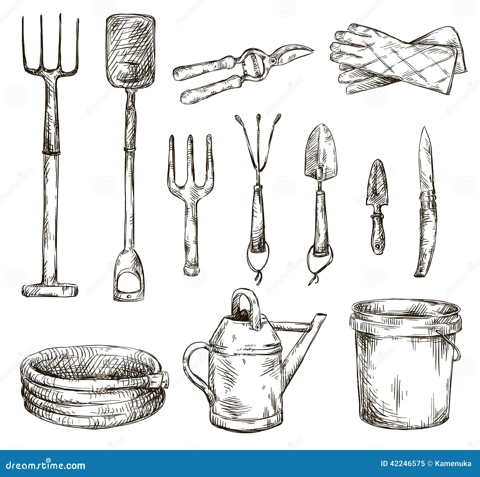 Ensemble De Dessins D'outils De Jardinage, Illustrations De Vecteur ... Ensemble De Dessins D'outils De Jardinage, Illustrations De Vecteur ...