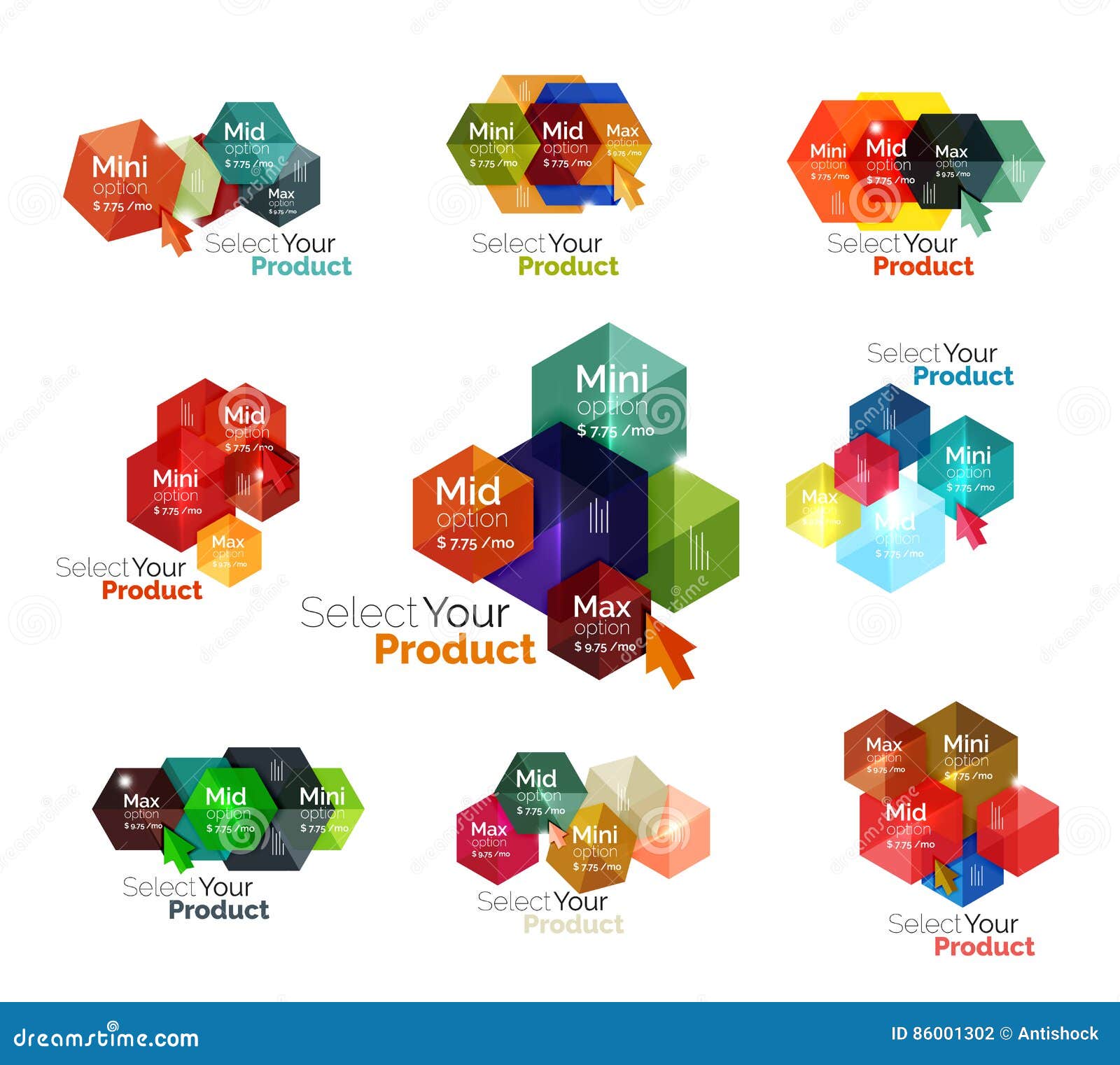 Ensemble De Diagrammes D'option De Navigation D'hexagone Illustration ...