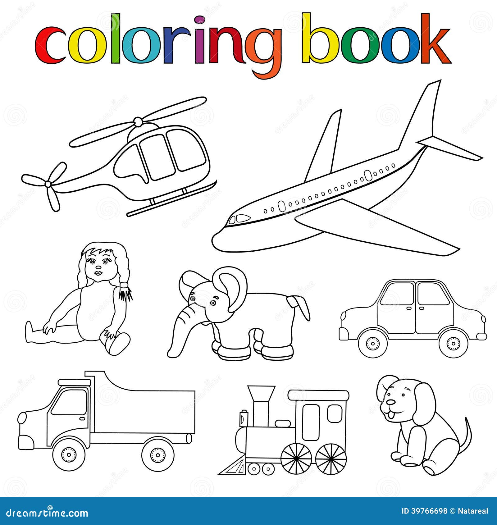 Ensemble De Divers Jouets Pour Livre De Coloriage Illustration de ...